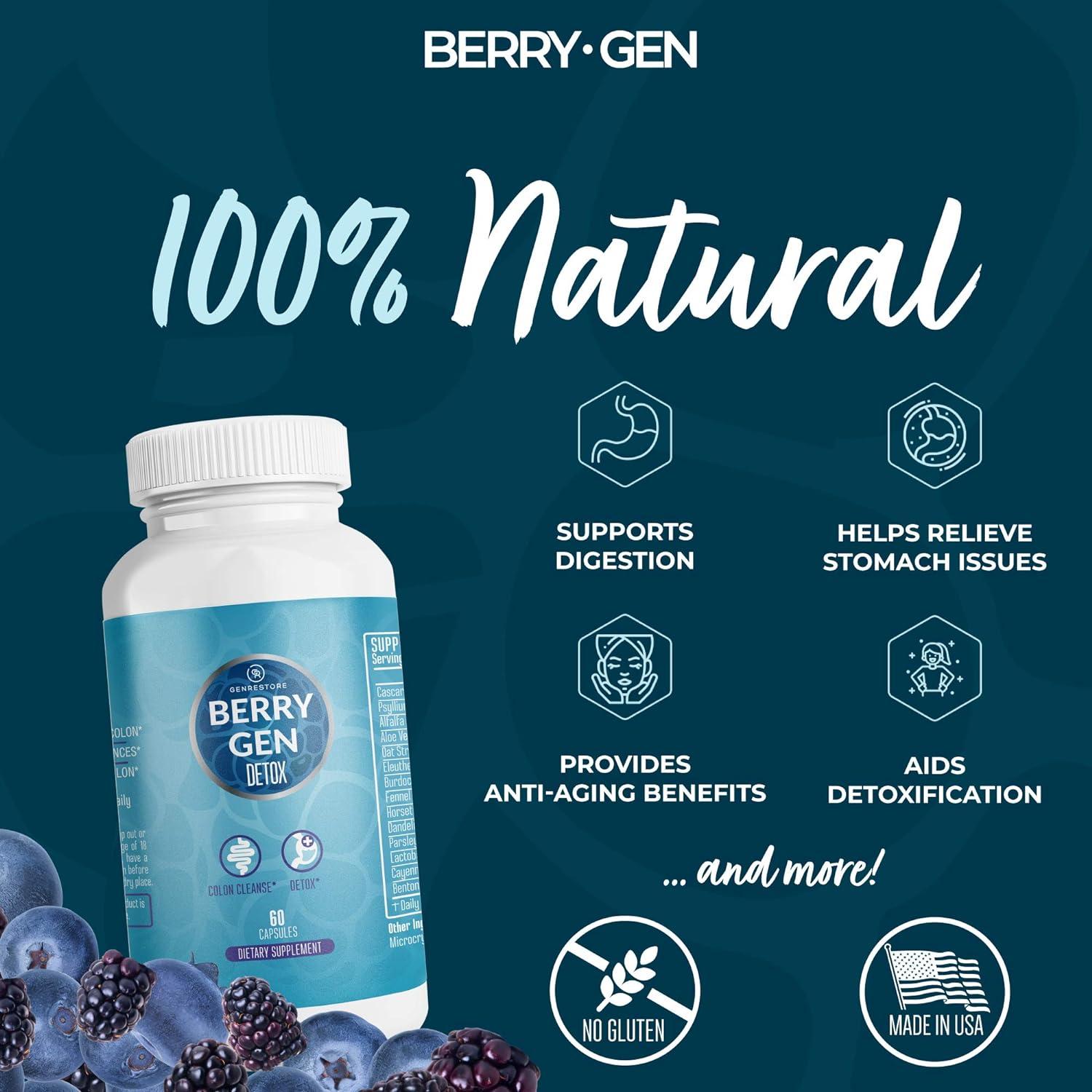 Berry Gen Detox Herbal Supplement with Probiotics, Aloe Vera & Psyllium ...