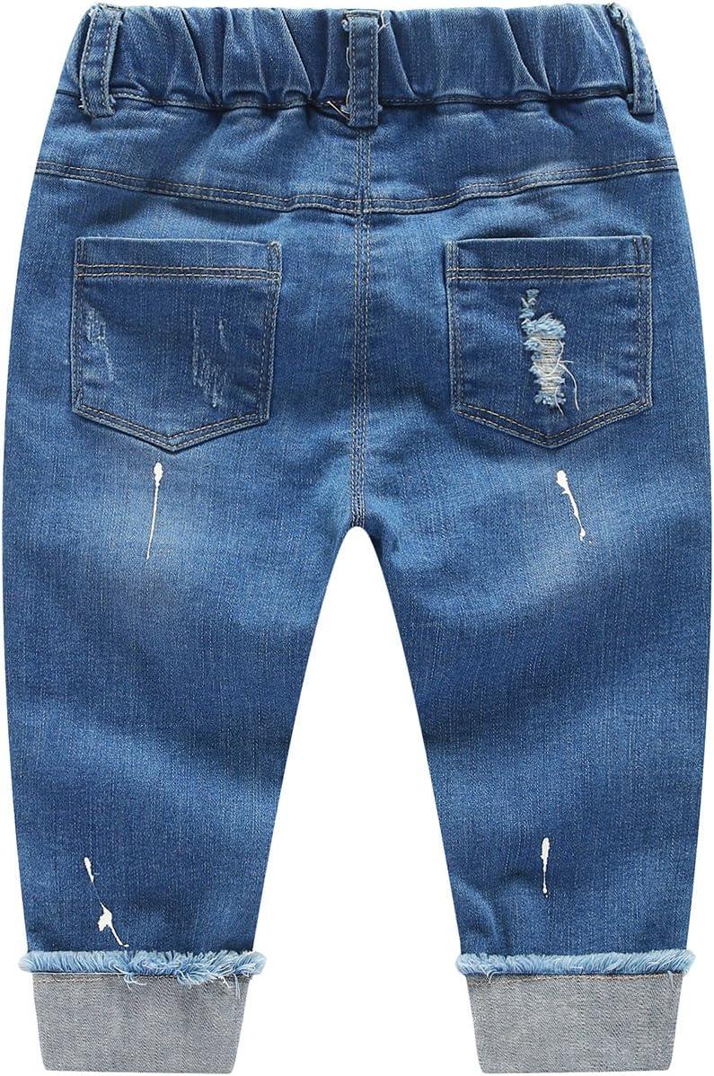 KIDSCOOL SPACE Baby Ripped Jeans | Elastic Waist Distressed Denim Pants ...