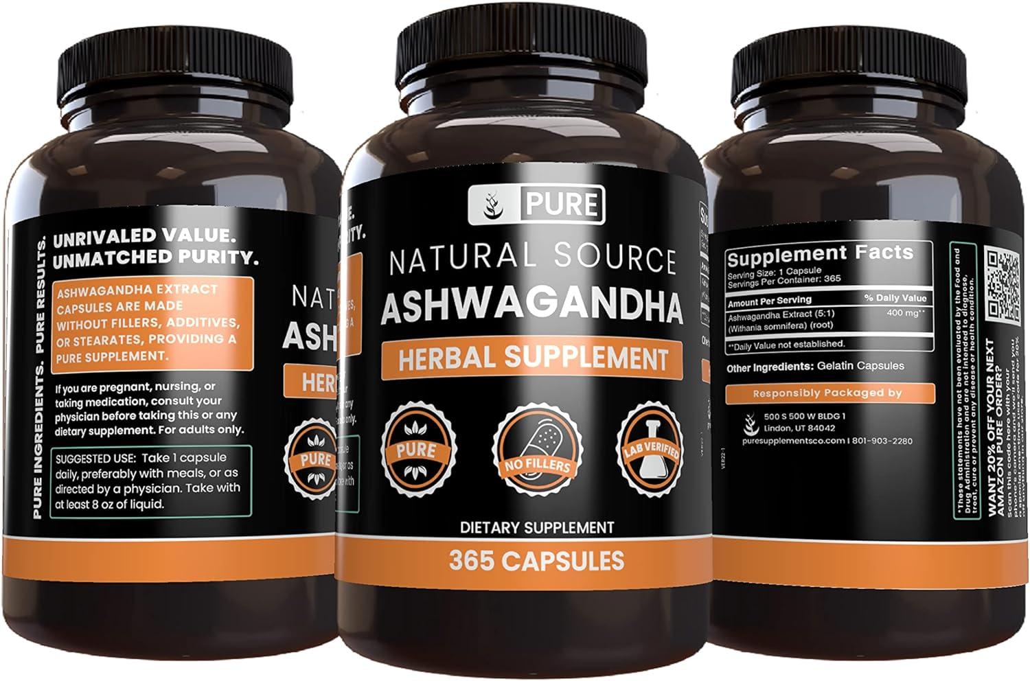365 Capsules Pure Ashwagandha - Original Ingredients, Lab Verified, No ...
