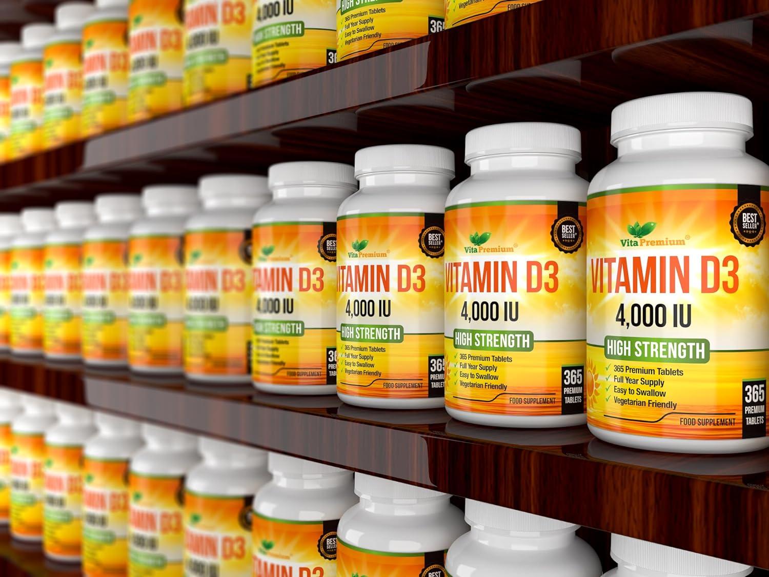 365 Easy to Swallow Vitamin D 4,000 IU Tablets - Maximum Strength D3 ...