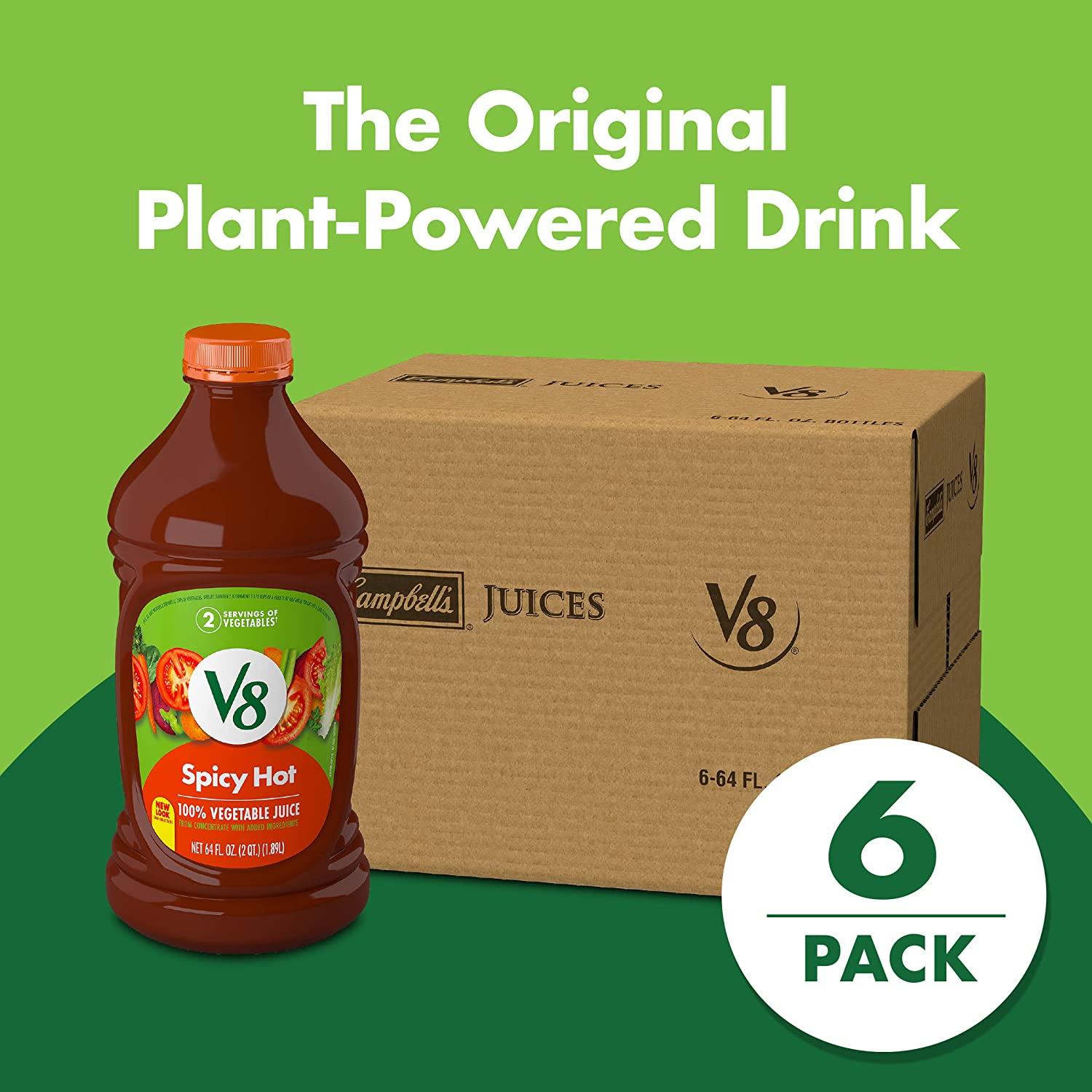 V8 Spicy Hot 100% Vegetable Juice 64 FL OZ Bottle (Pack of 6) - Premium ...