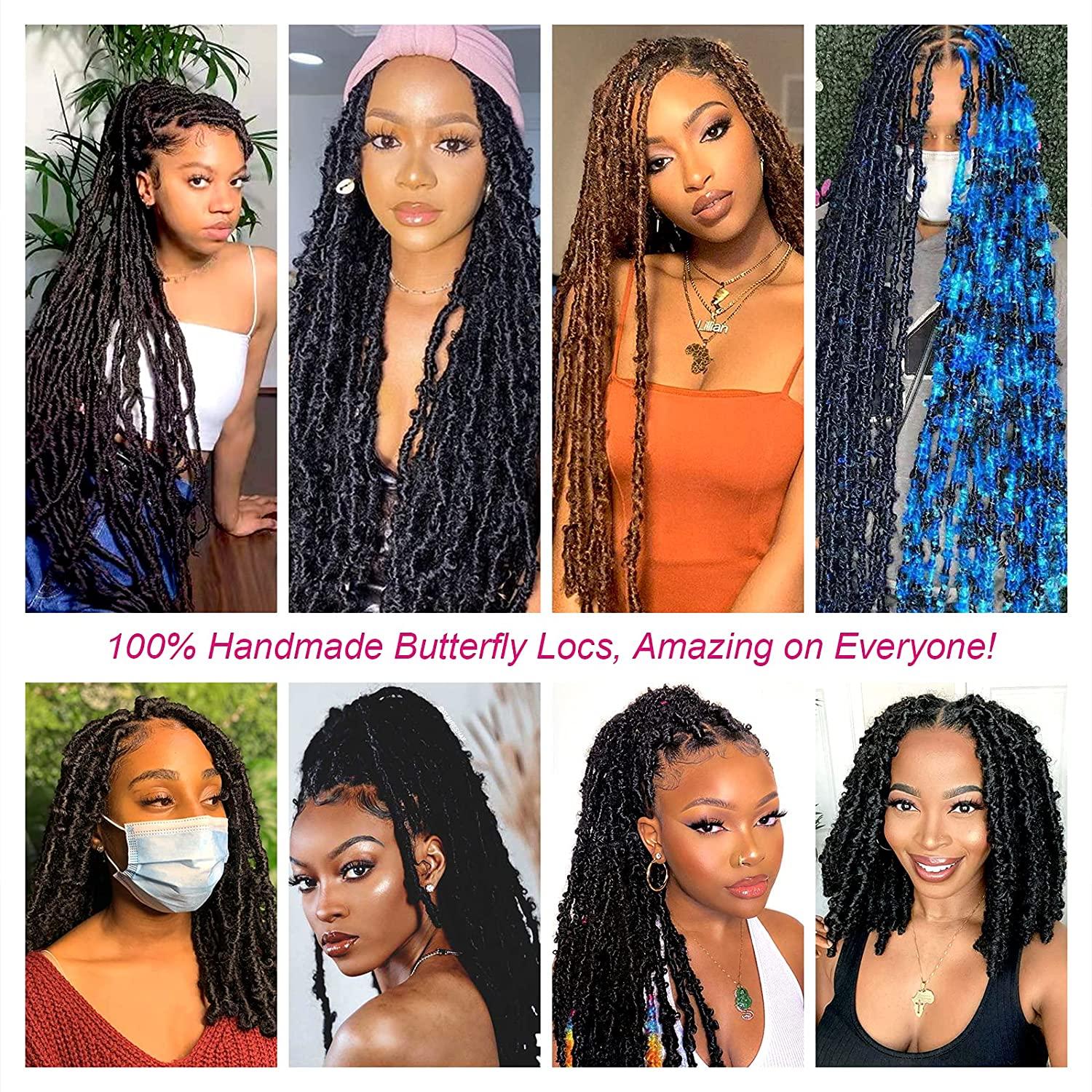 Blue Butterfly Locs Crochet Hair 36 Inch for Black Women - 5 Pack Faux ...