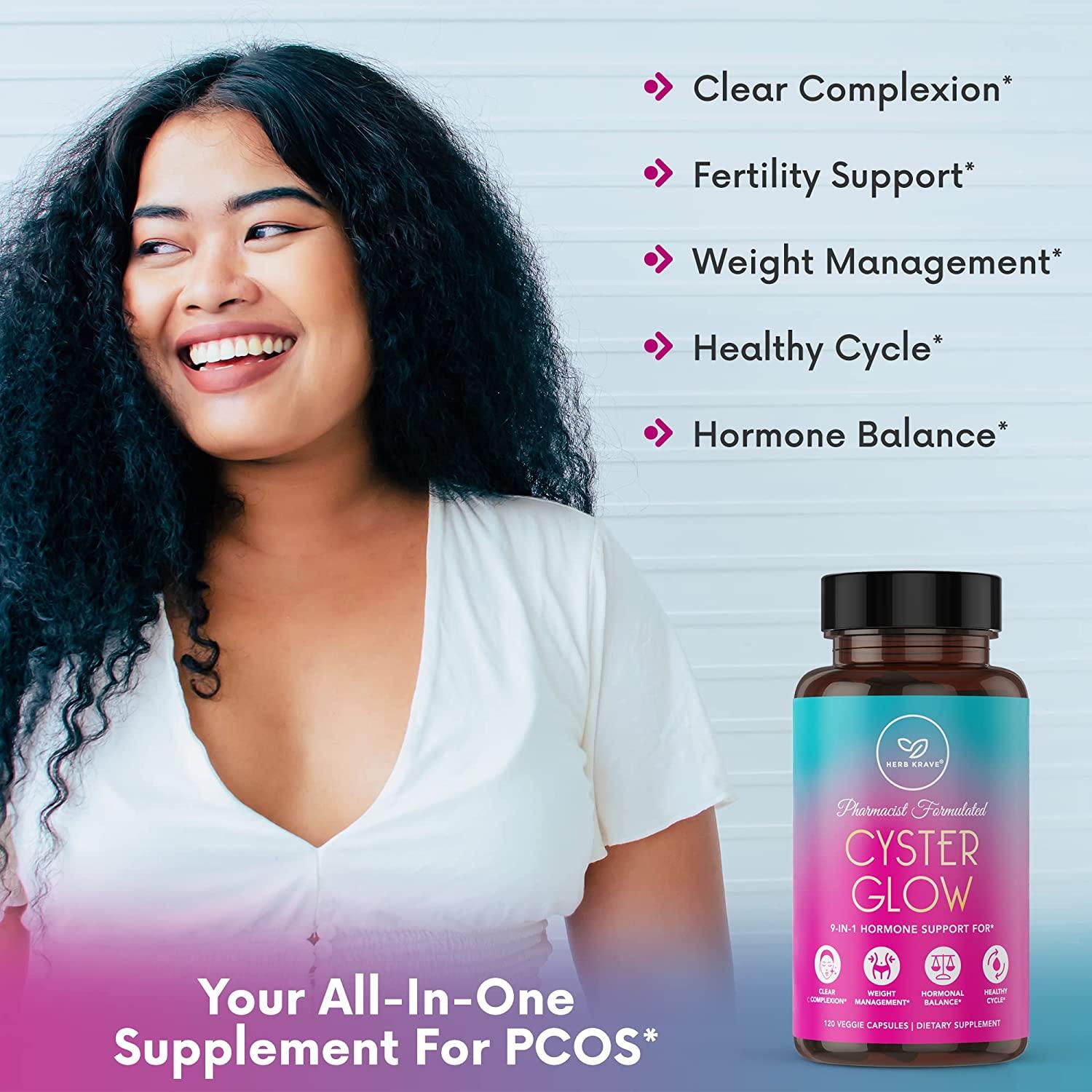 Herb Krave-Cyster Glow 9-in-1 PCOS Supplements for Women - Myo-Inositol ...