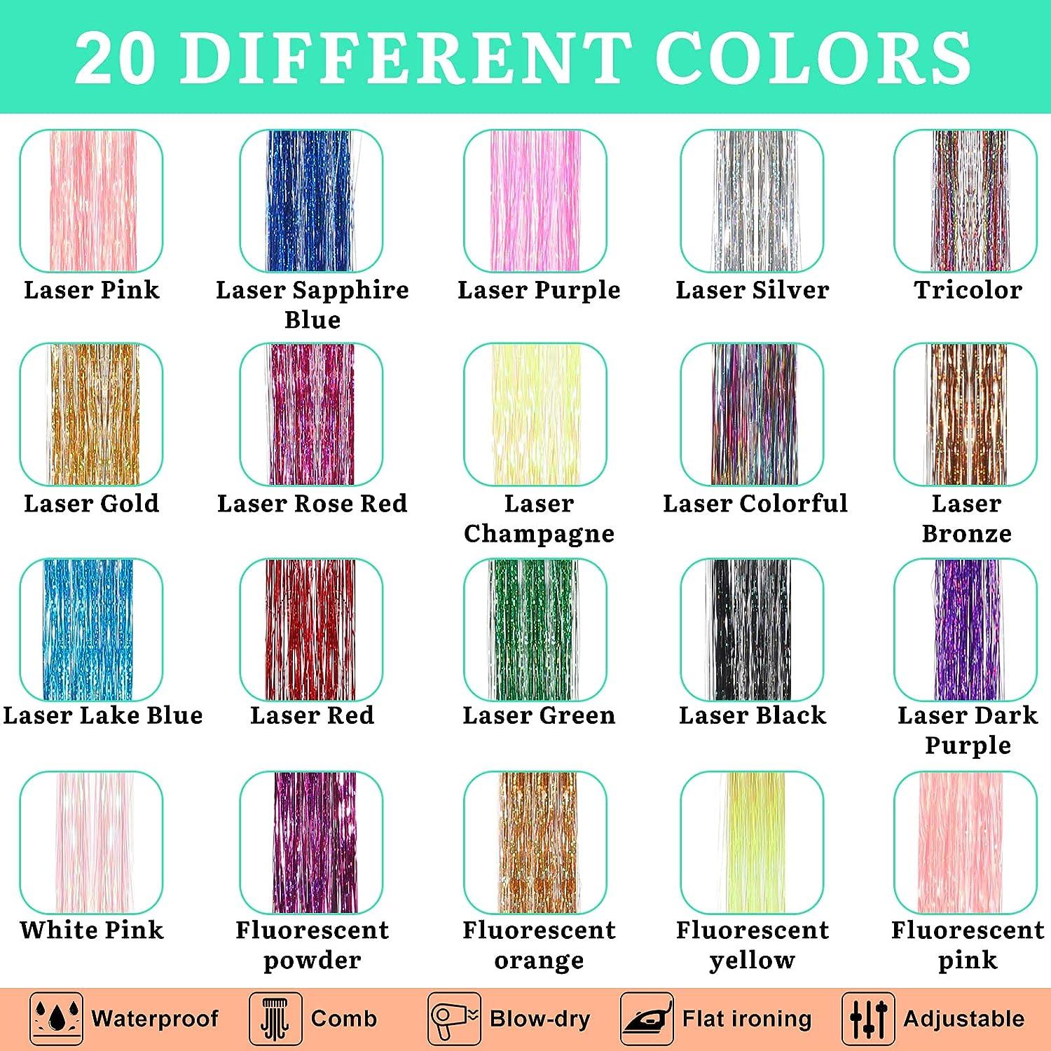 20 Pieces Glitter Hair Tinsel Kit with Plier and Beads | 47 Inch 4000 ...