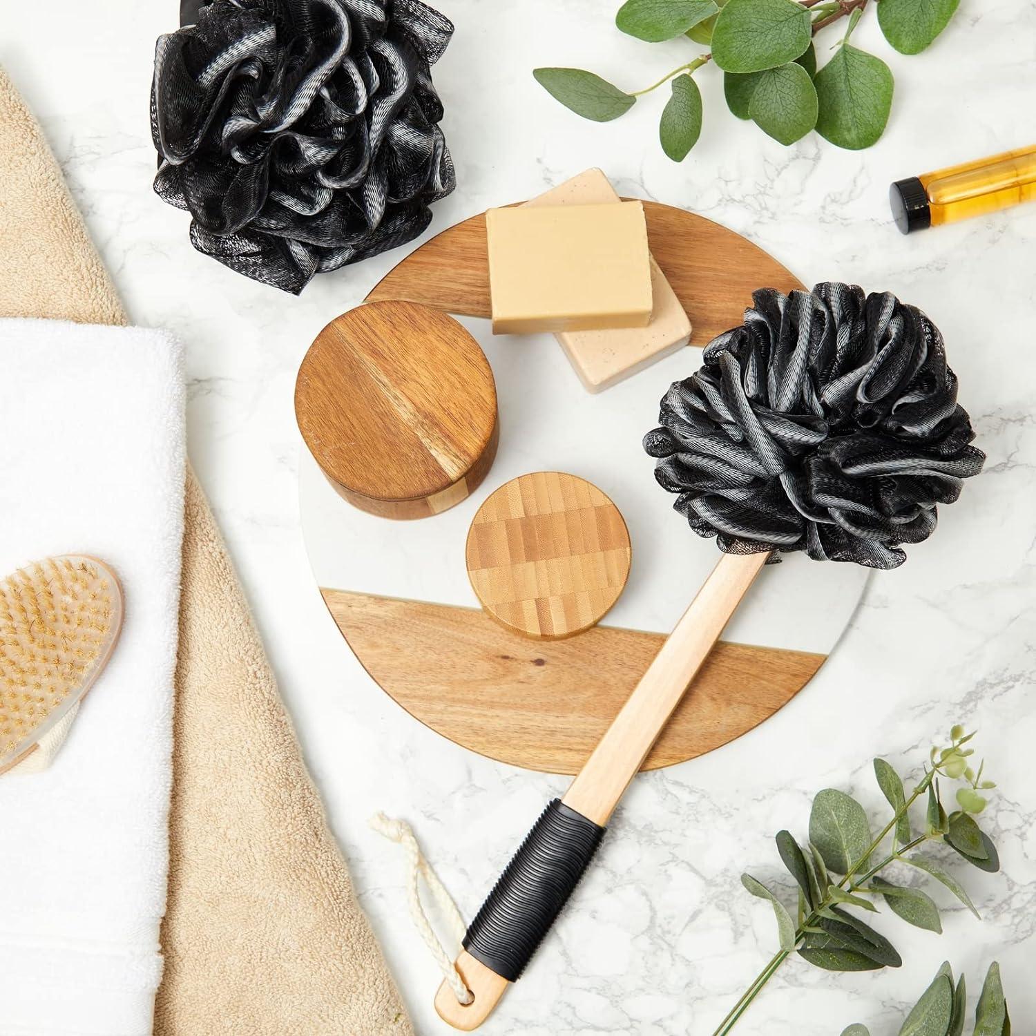 Loofah Bath Set with Loofah Stick, 2 Sponge Poufs & Shower Hook | Buy ...