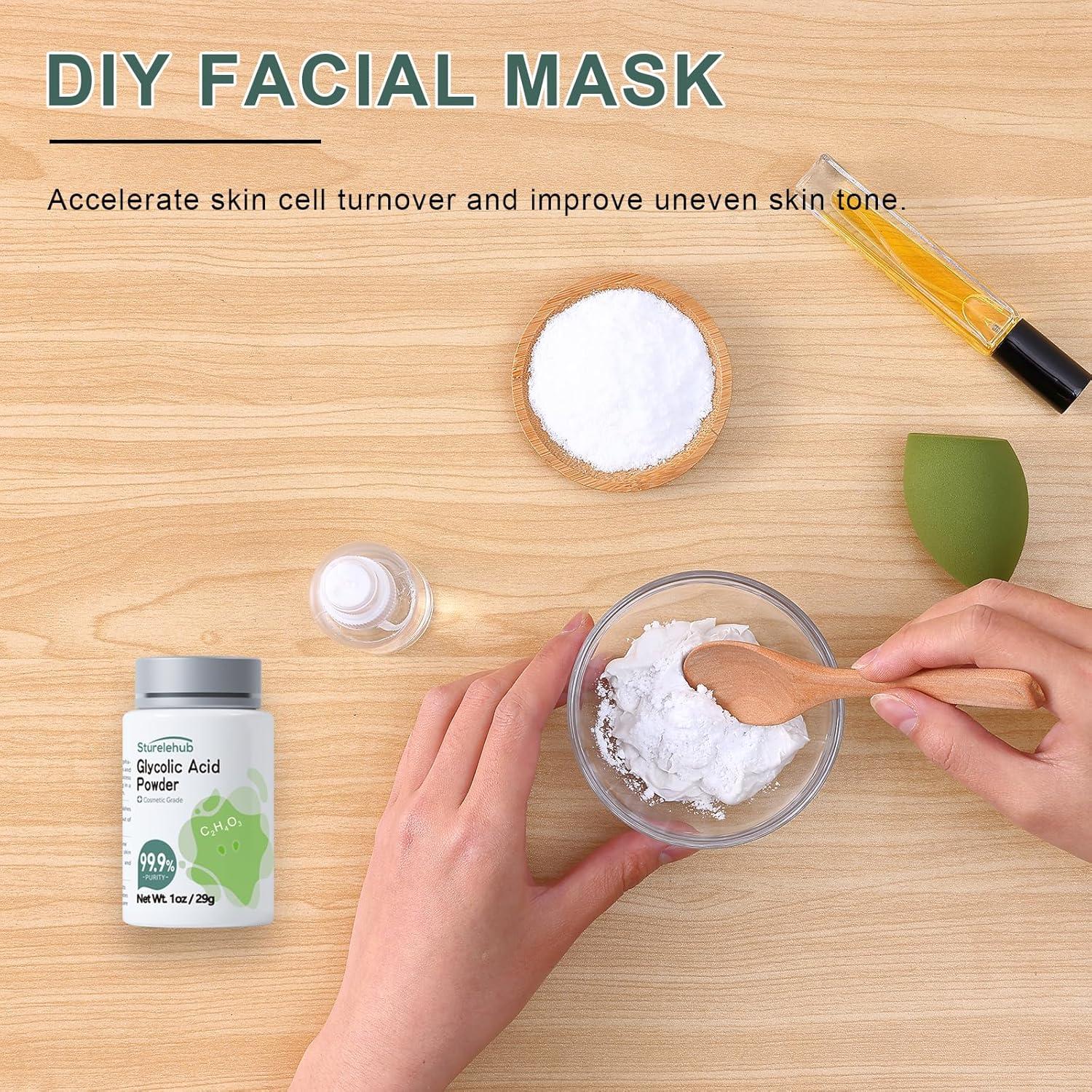 Buy Glycolic Acid Powder 1OZ - 99.9% Pure Cosmetic Grade for DIY Masks ...