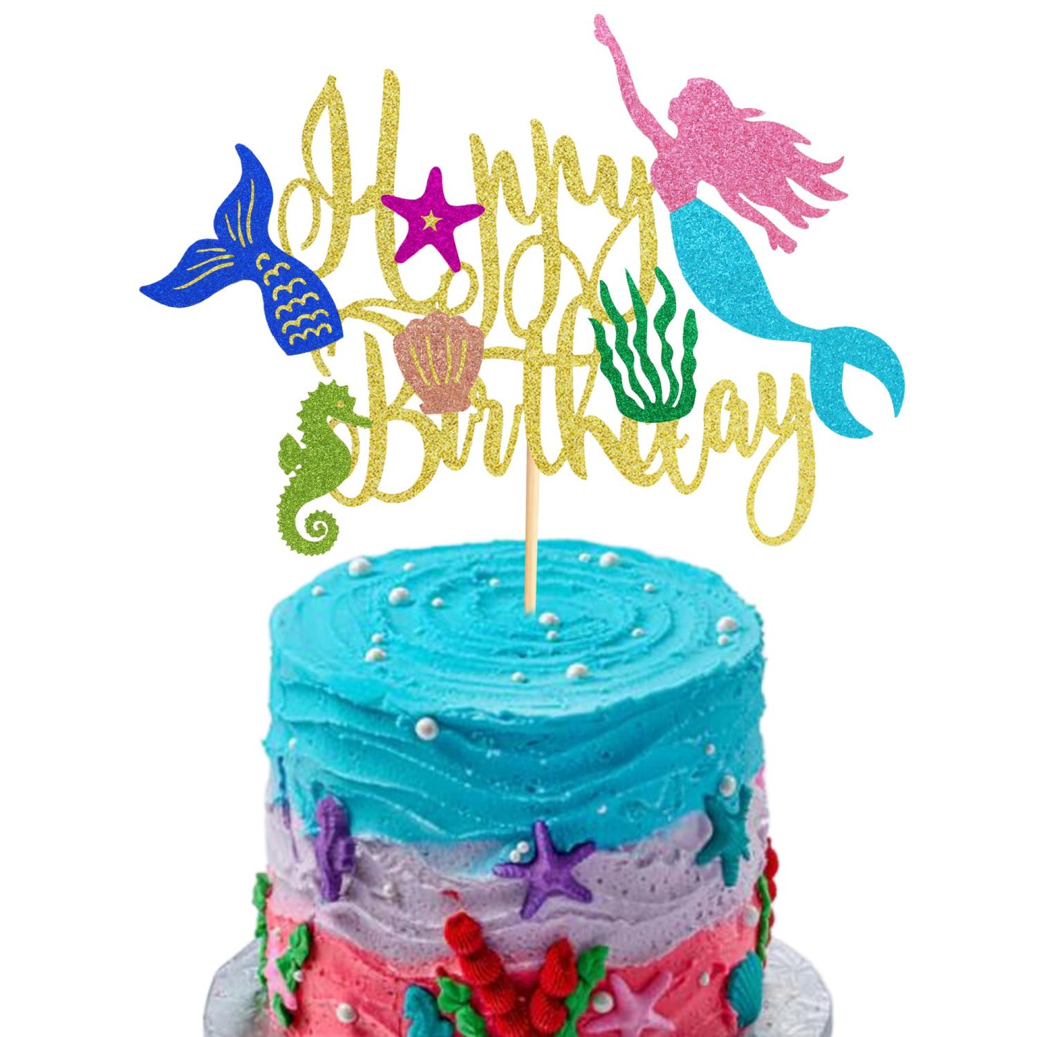 Arthsdite 1Pc Mermaid Happy Birthday Cake Topper Mermaid Cake Pick ...