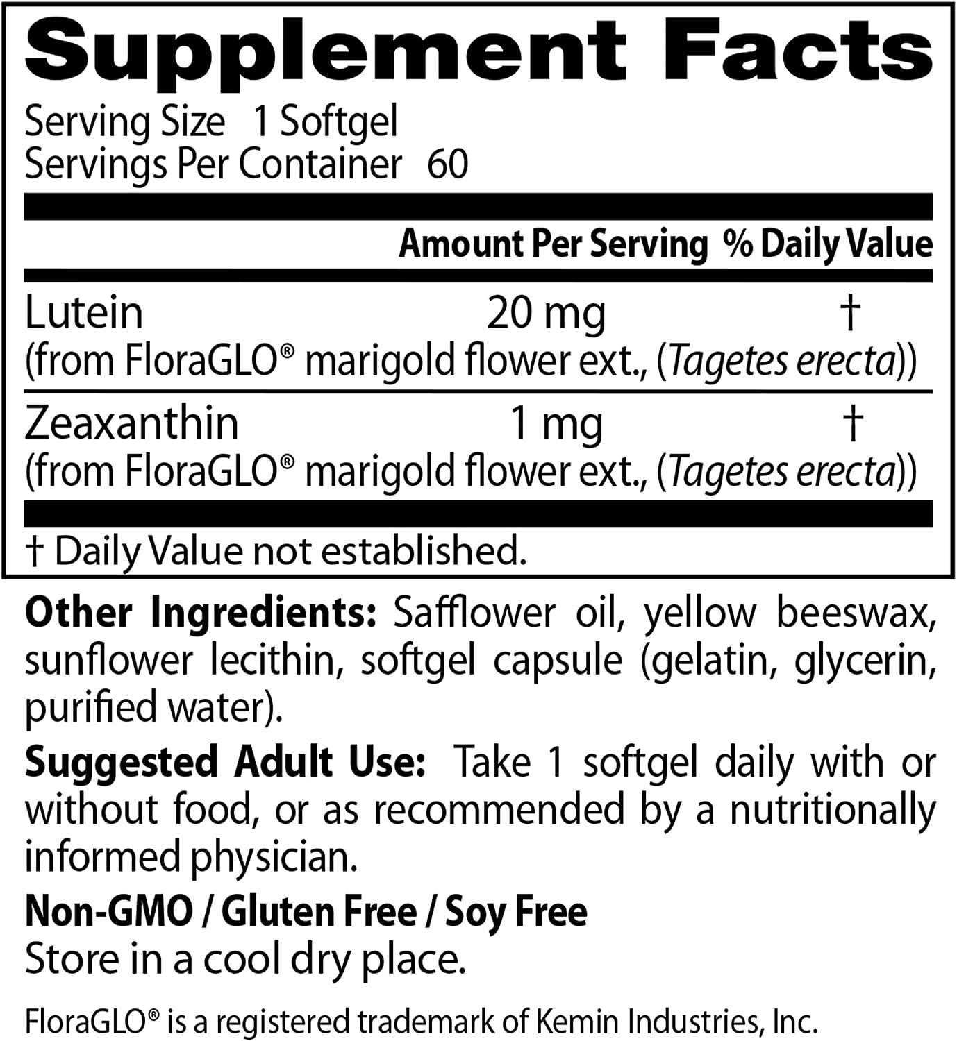 Buy Doctor's Best Lutein 20 mg with FloraGlo - 60 Softgels for Eye ...