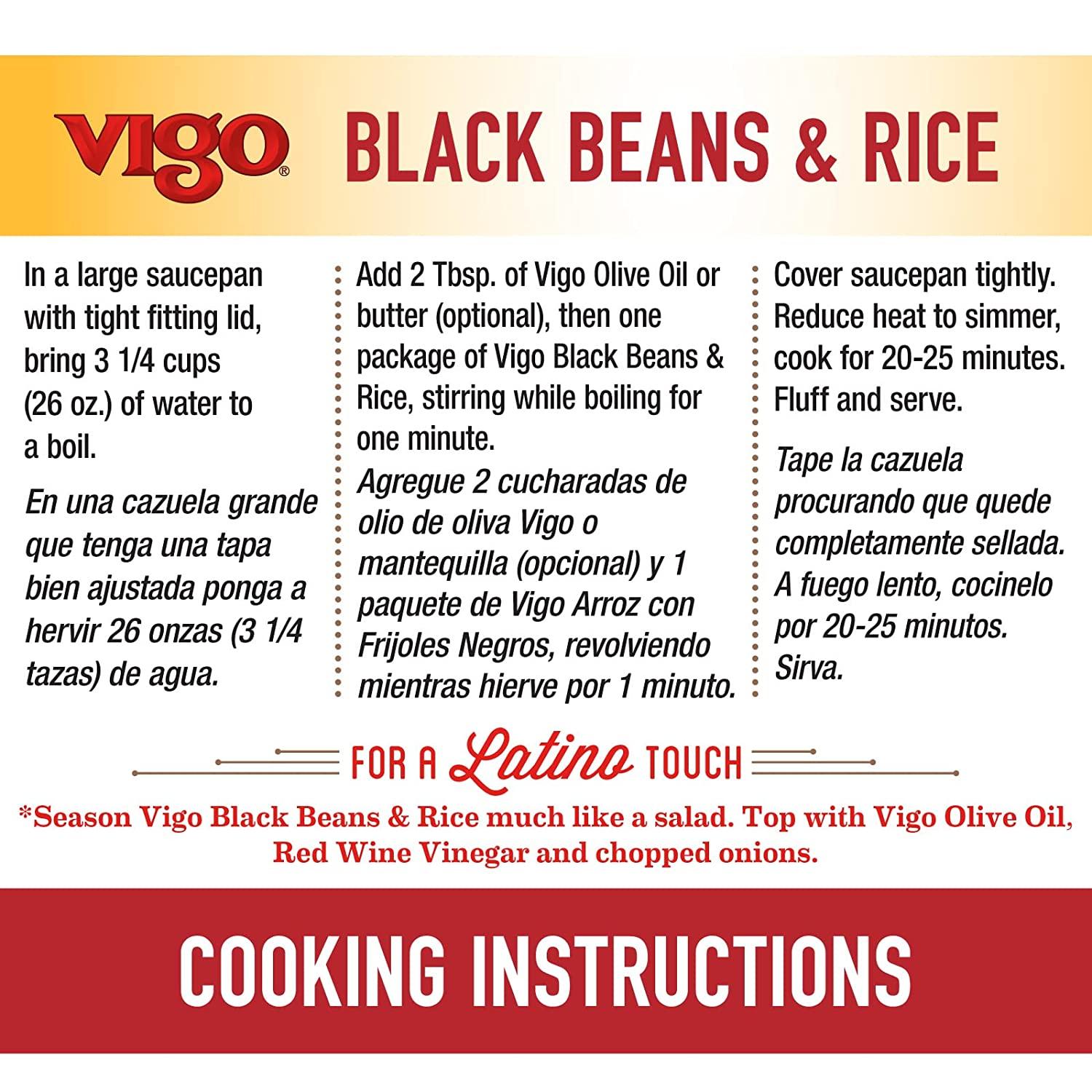 Vigo Authentic Black Beans & Rice 8oz, Low Fat, Pack of 12 - Bulk Black Beans & Rice 8 Ounce ...