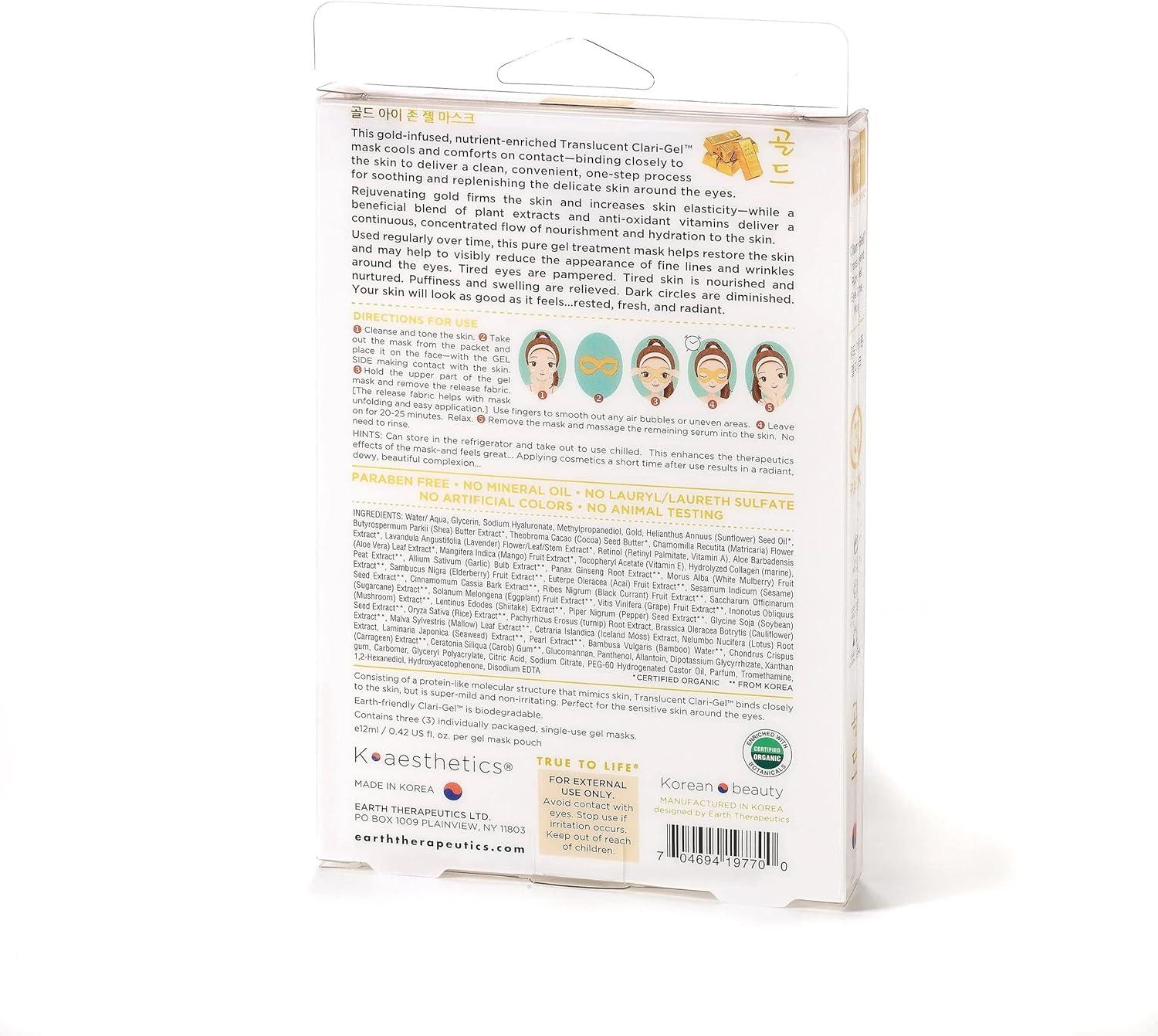 Earth Therapeutics ClariGel Eye Zone Mask - Gold - 3 Pack | Hydrating ...