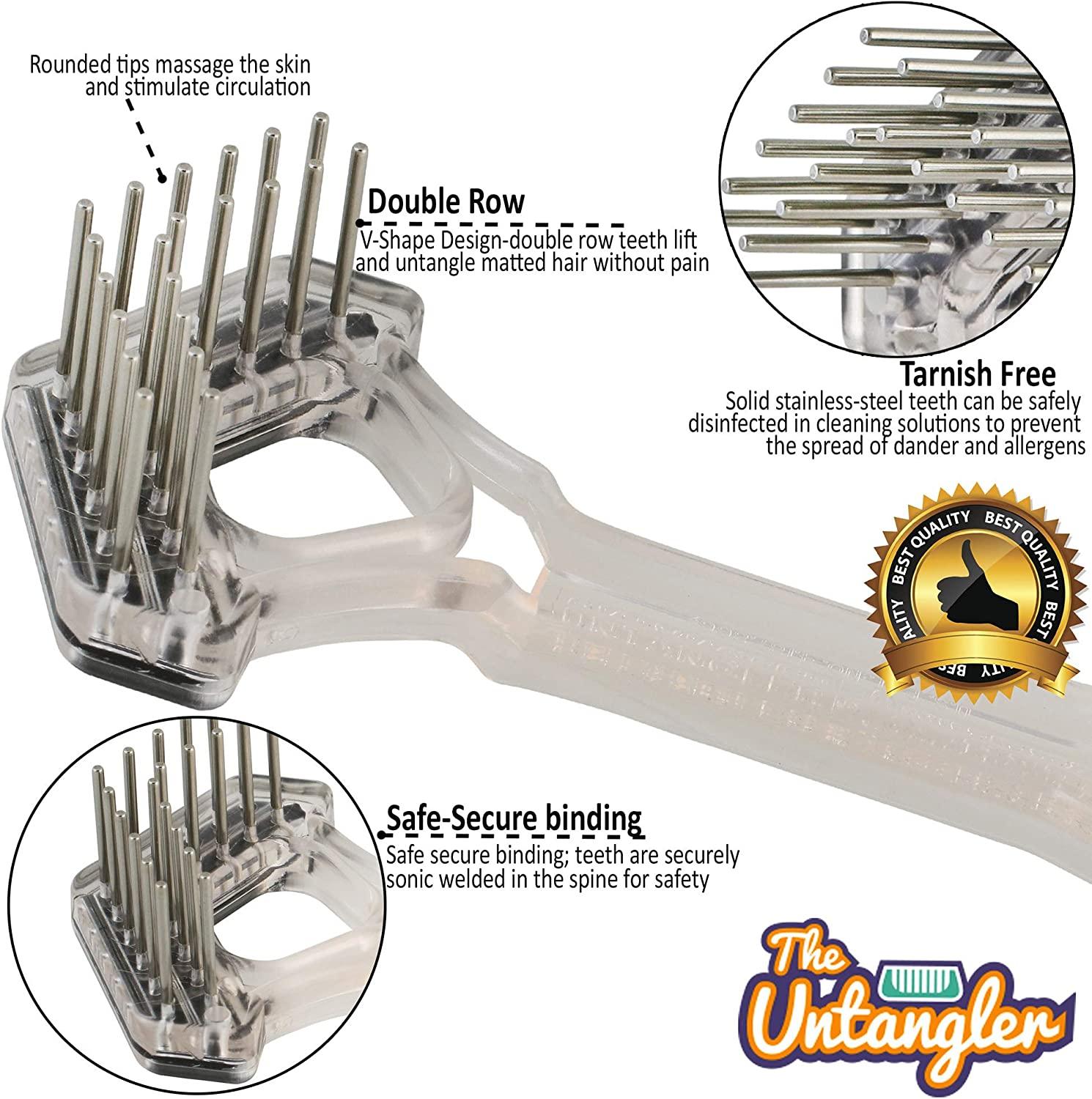 Untangler Mini Rake Pet Comb - Long V-Shape Double Row Stainless Steel ...