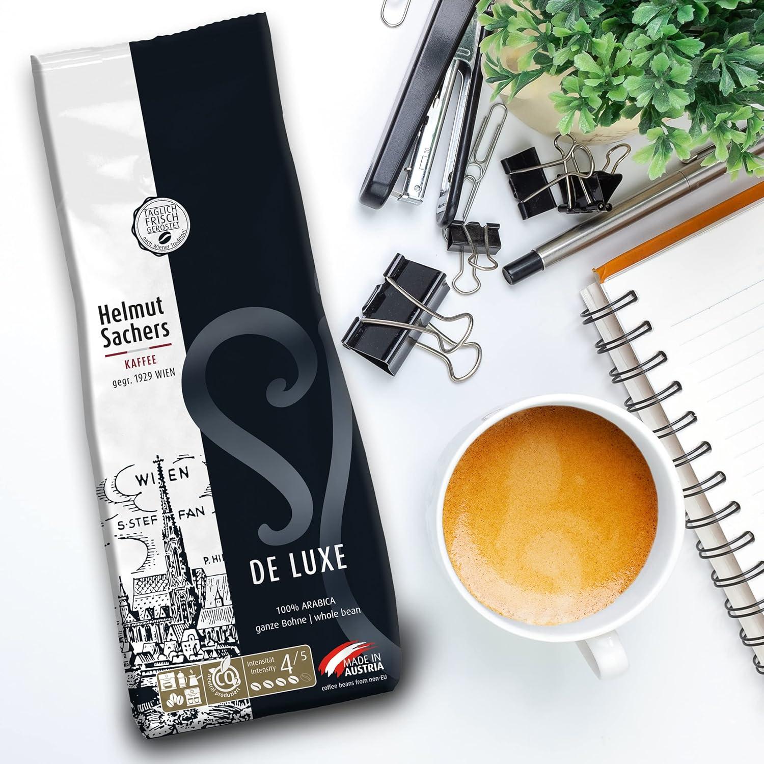 Helmut Sachers De Luxe Coffee - 100% Arabica Whole Beans Intensity 4/5 ...