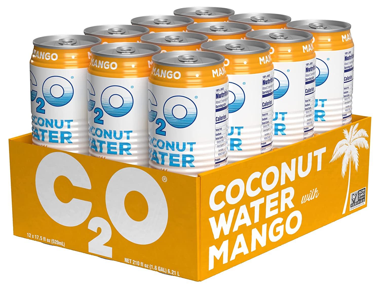 C2O Pure Coconut Water with Mango 17.5 OZ (Pack of 12) - Refreshing ...