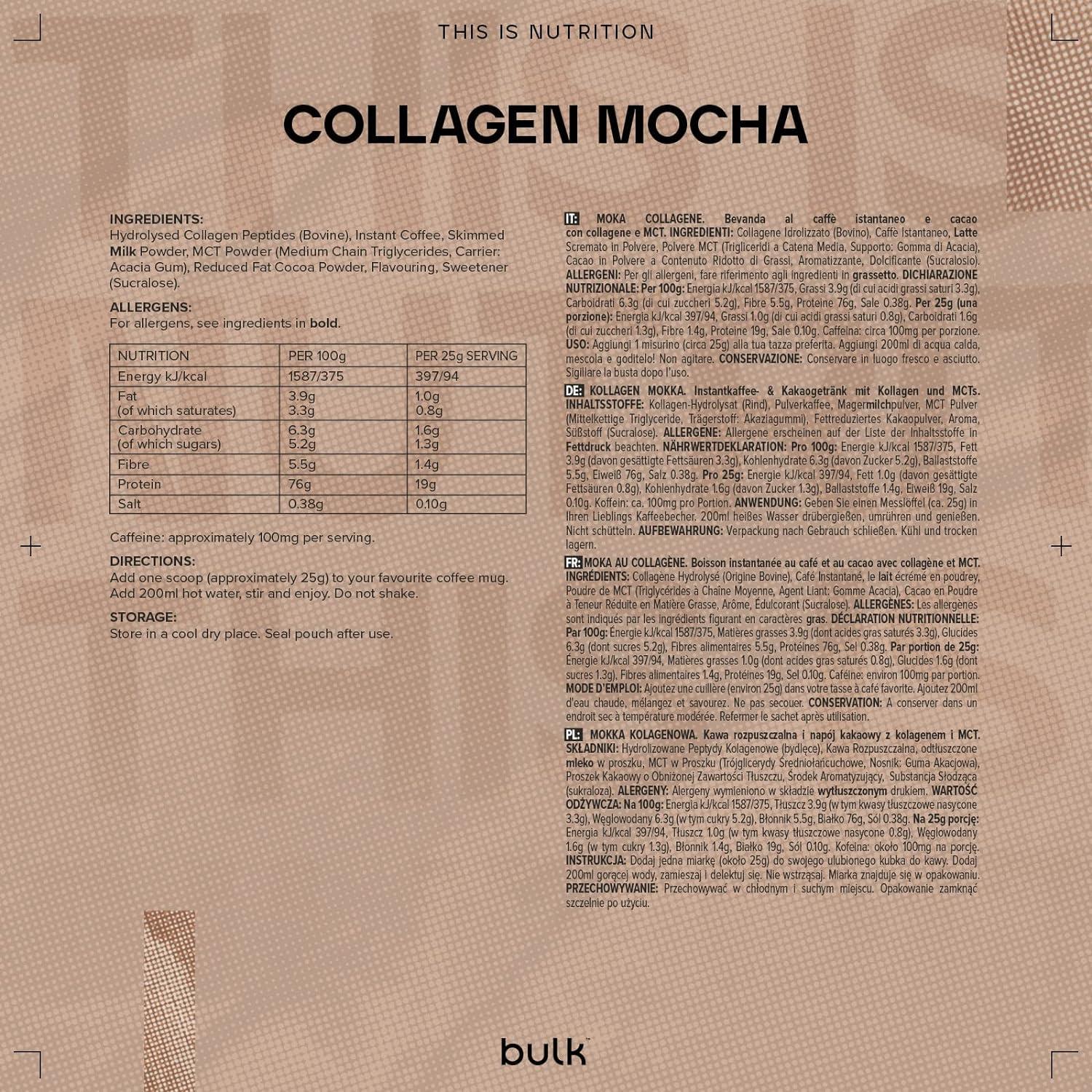 High Protein Mocha Bulk Collagen Coffee 500g - Premium Blend for Energy ...
