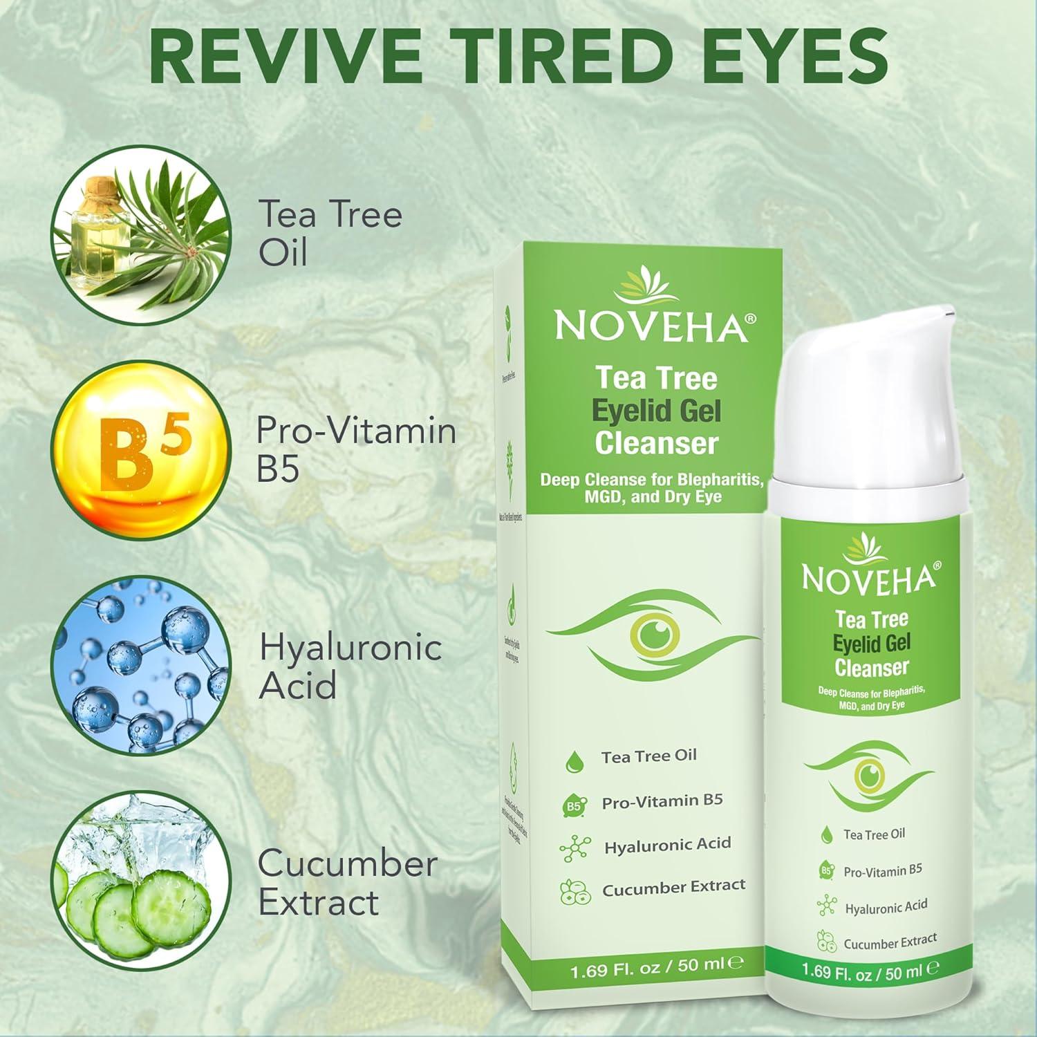 NOVEHA Tea Tree Eyelid Gel Cleanser - Relieve Blepharitis MGD & Dry Eye ...