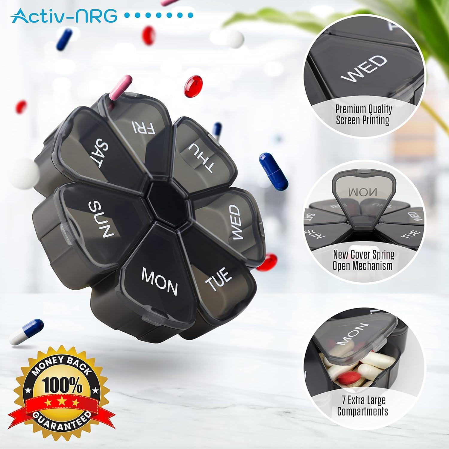 Premium Round Black Pill Box Organizer - BPA Free - Travel Tablet ...