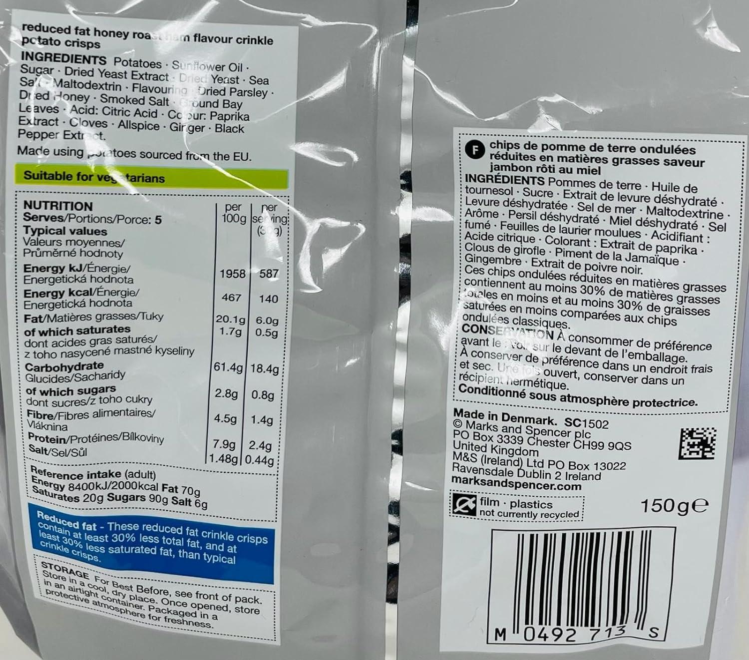 M&S Reduced Fat Honey Roast Ham Crisps 150g - 2 pack | Buy Now with ...