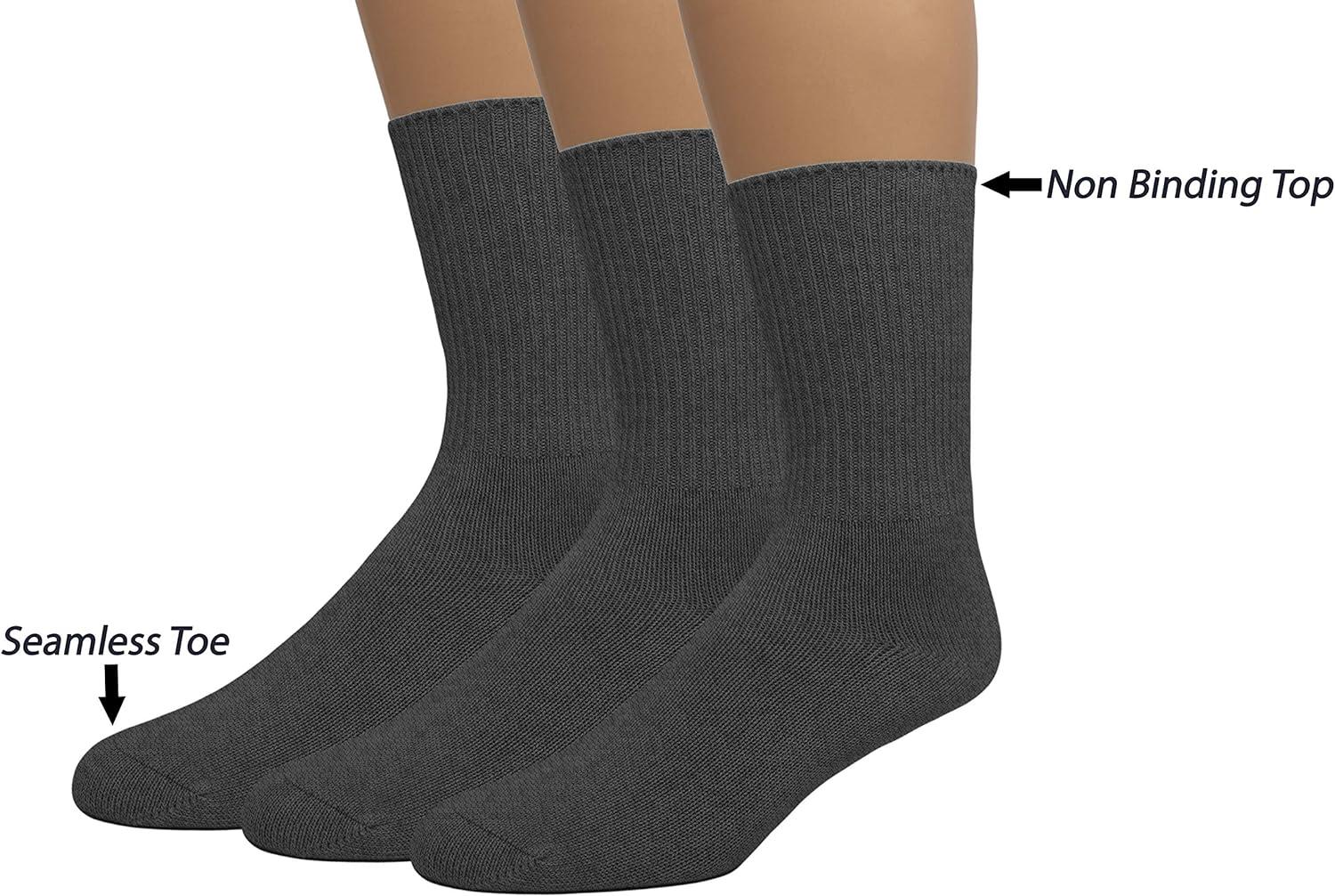 EMEM Apparel Women's Diabetic Crew Cotton Socks | Non-Binding Top ...