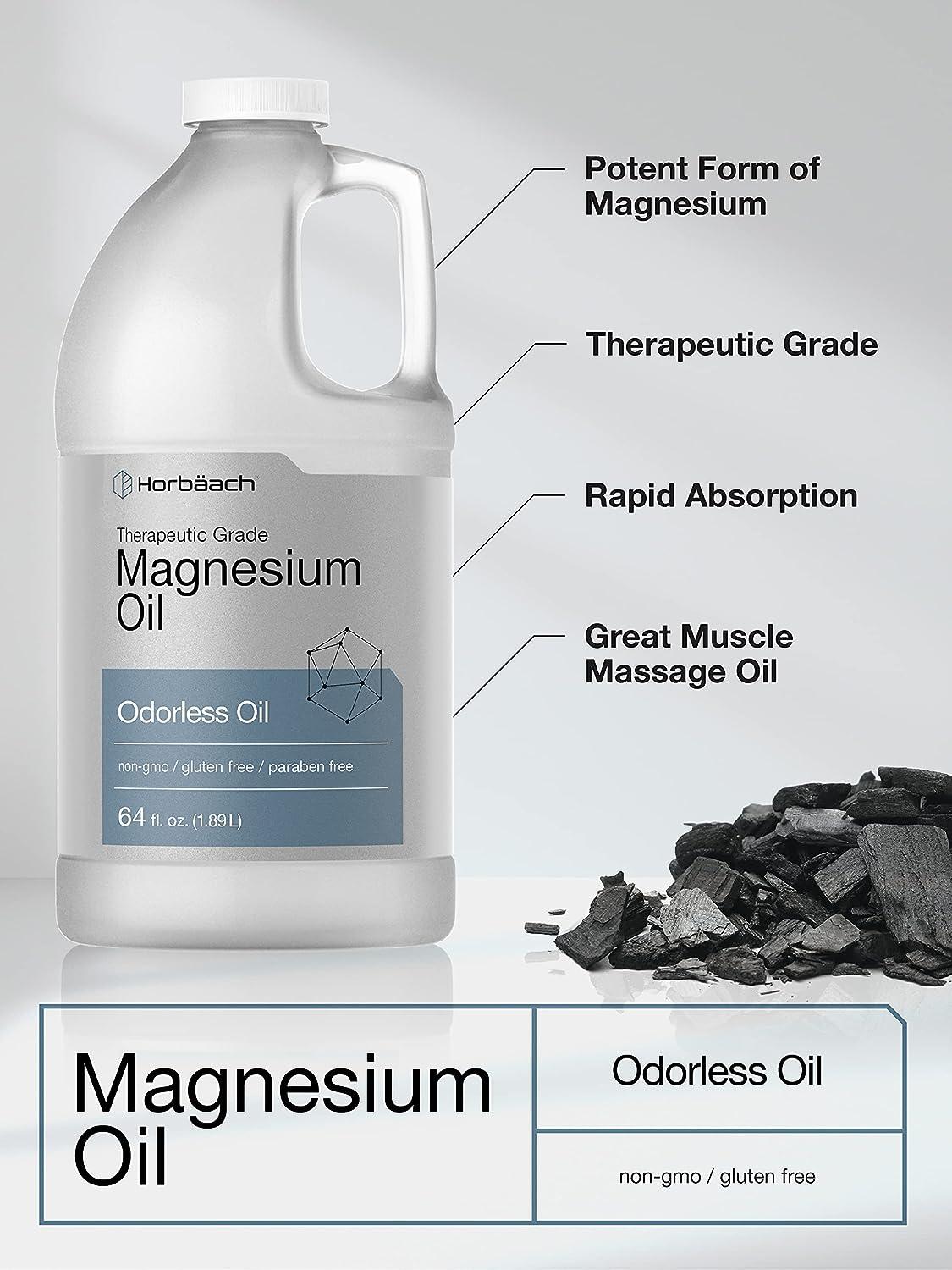 Horbaach Magnesium Oil 64 fl. oz | Therapeutic Grade, Vegetarian, Non ...