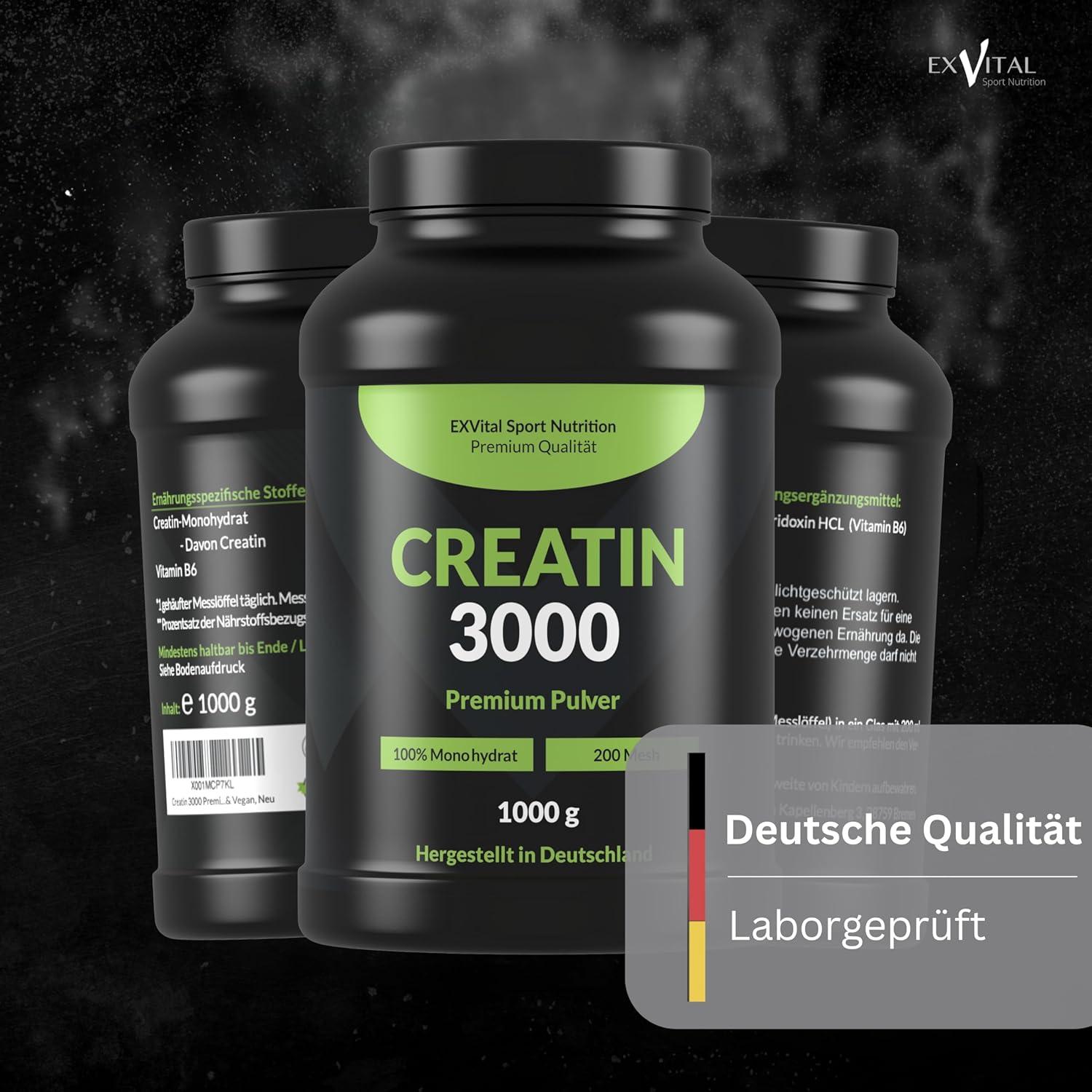 Creatin 3000 Premium - 1kg Creatine Monohydrate Powder | Vegan & Halal ...