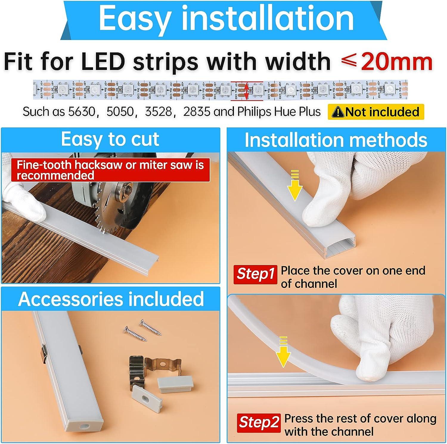 Muzata 10Pack 3.3ft Double Row LED Channel with Milky White Cover ...