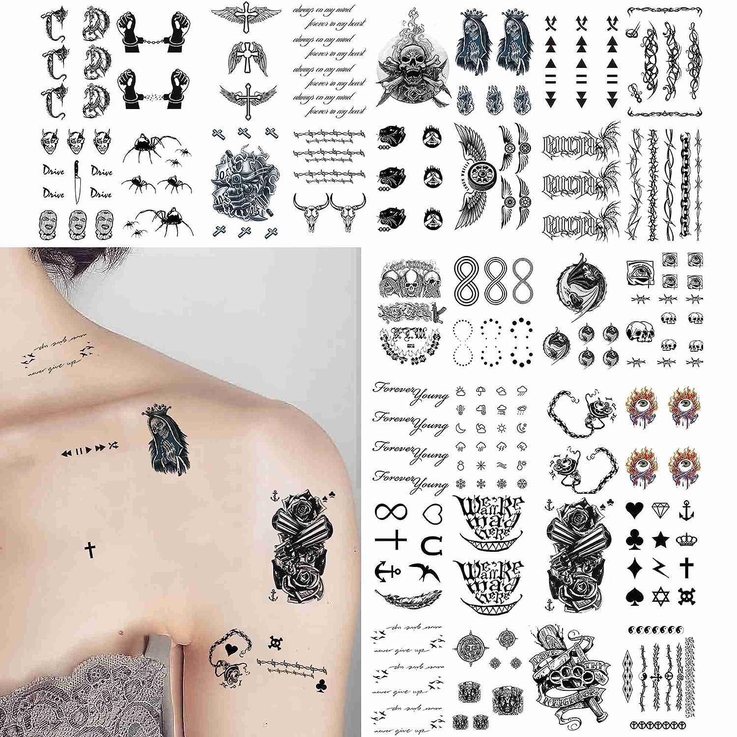 Quichic 200+ Pcs Temporary Tattoo Skull Angel Large Half Sleeve Tattoos - Men Women Arm Fake ...