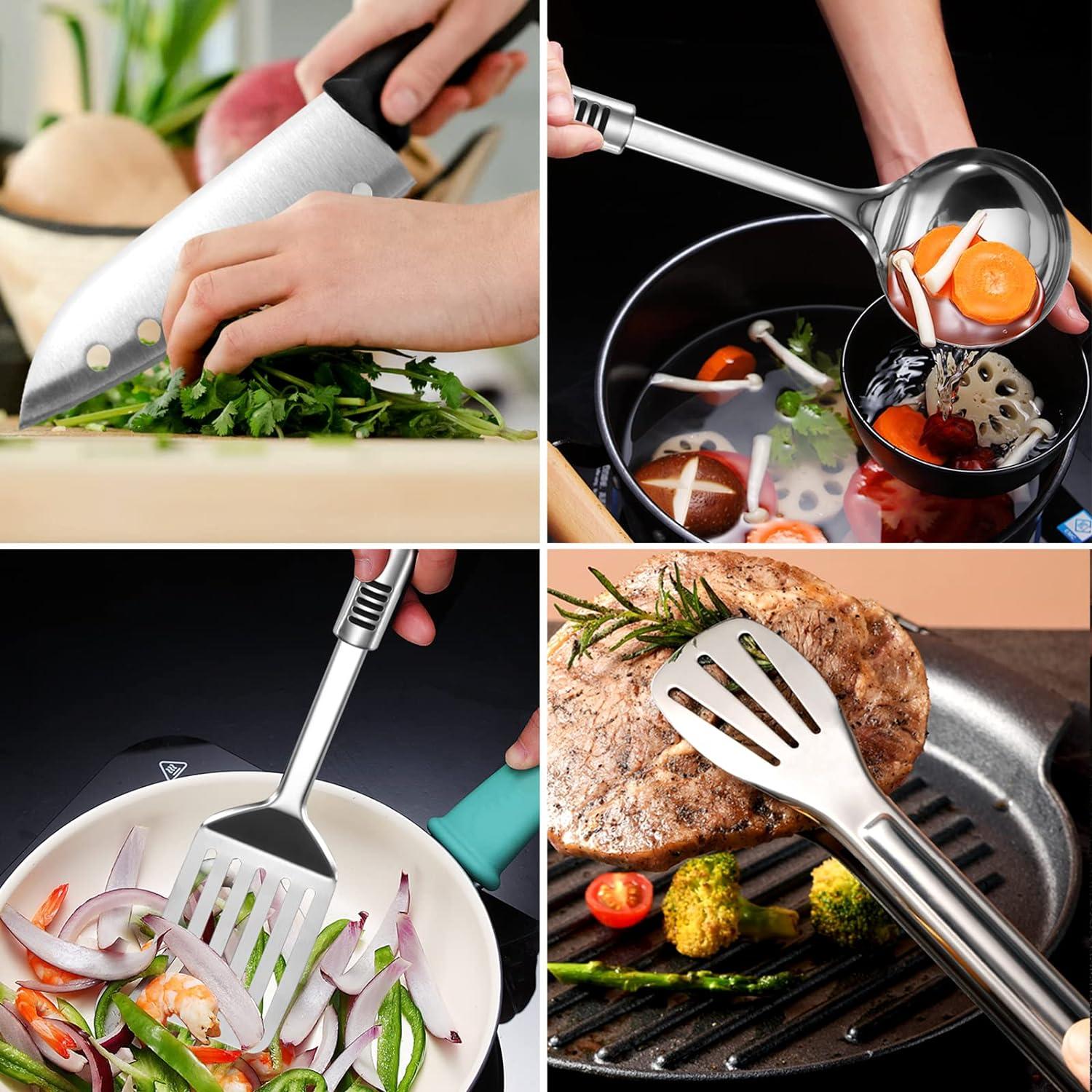 Odoland 14pcs Camping Cookware Set - Stainless Steel Utensils for ...