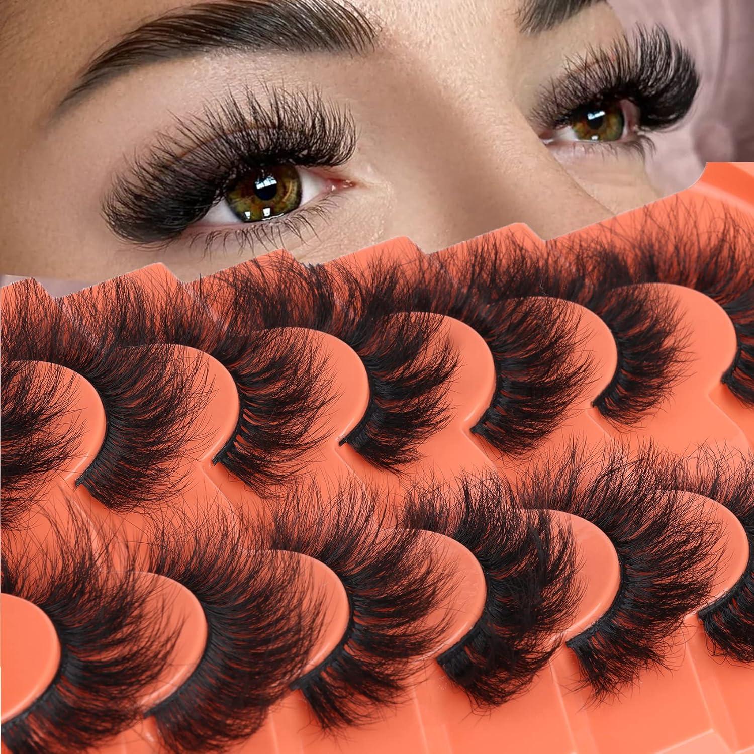 WTvane Fluffy Wispy Faux Mink False Eyelashes 18MM-20MM - Pack of 7 ...
