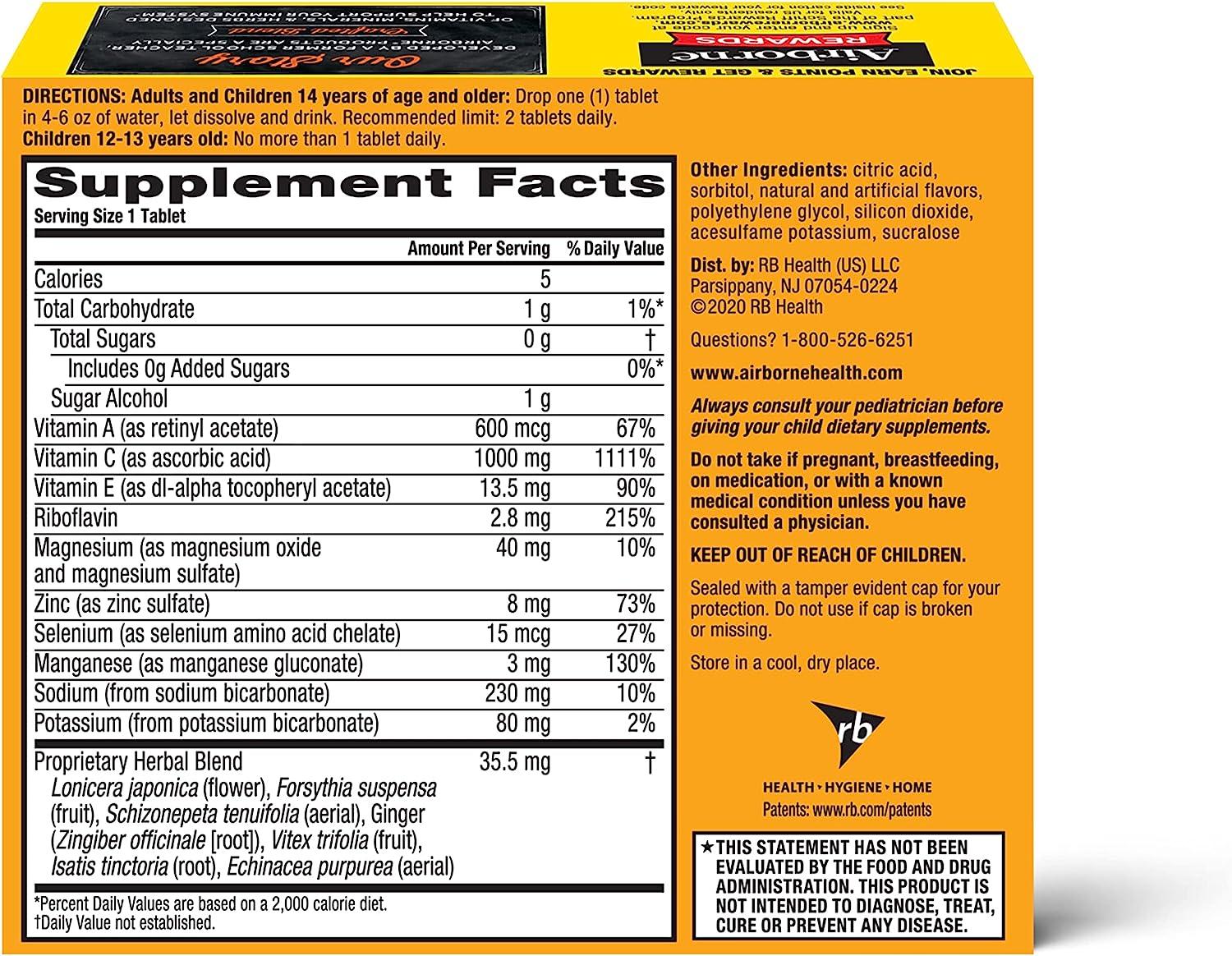 Airborne 1000mg Vitamin C with Zinc, Sugar-Free Immune Support ...