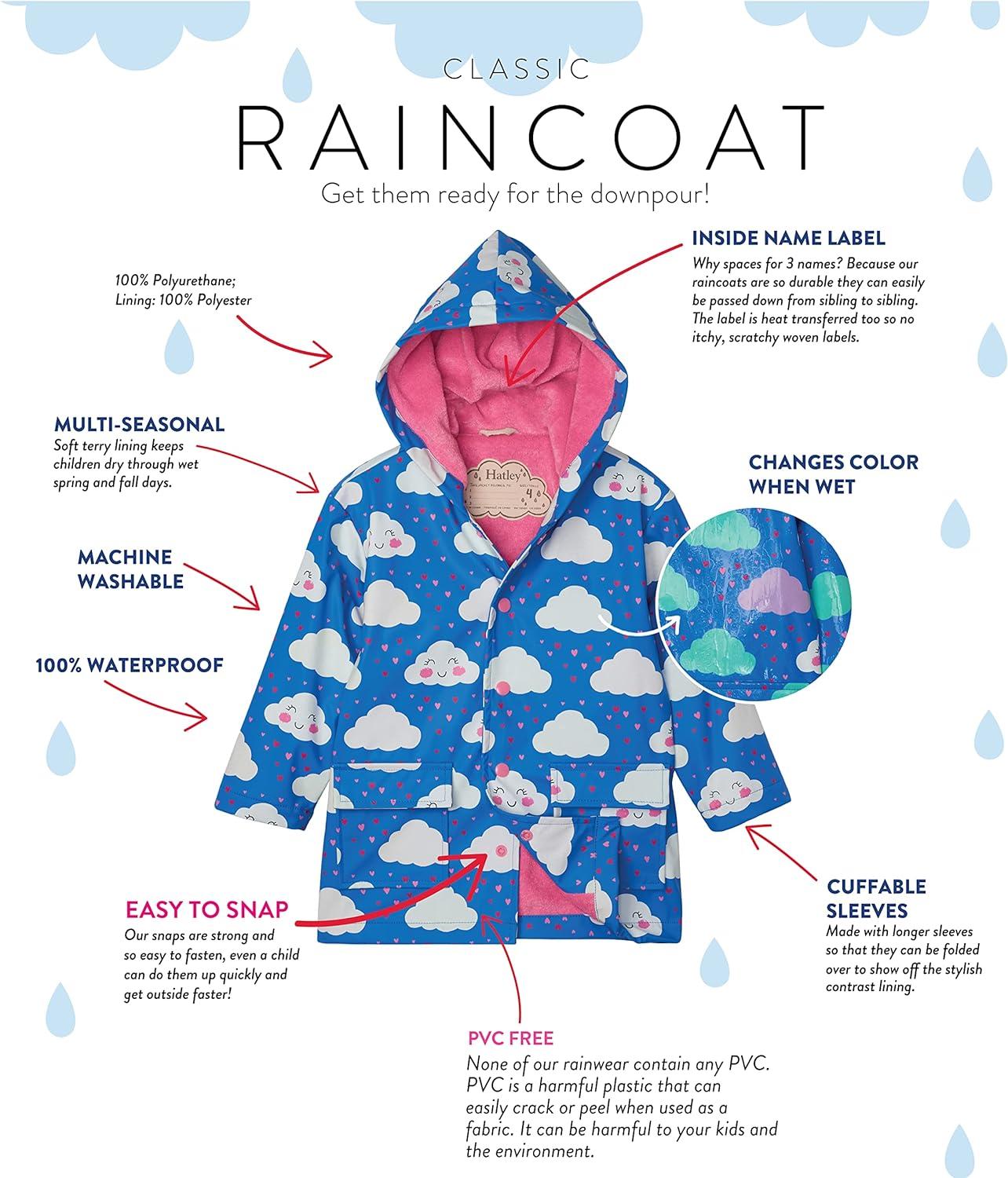Hatley Girls' 2 Years Colour Changing Raincoat - Cheerful Clouds Print ...