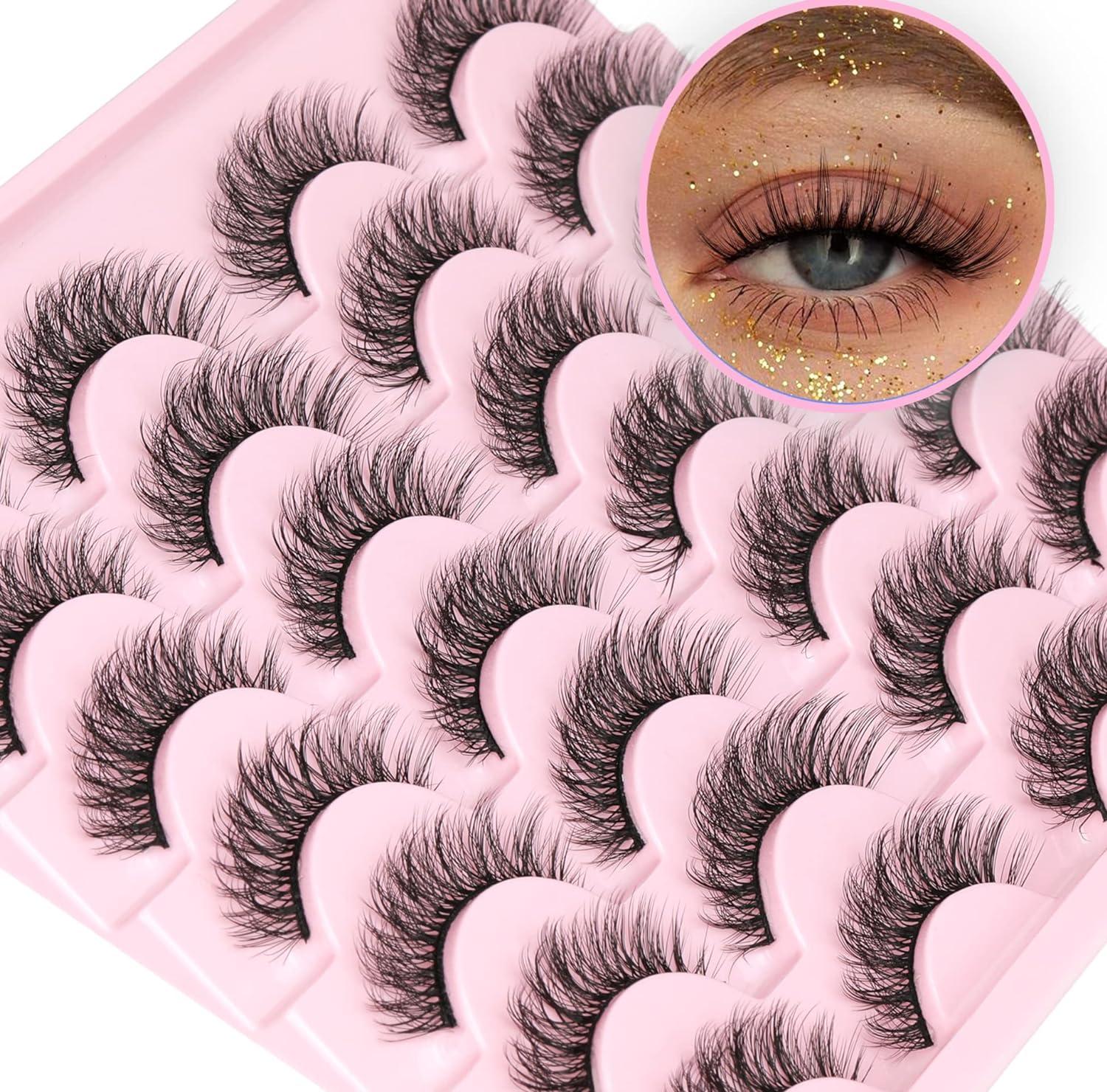 TNFVLONEINS 02M-Short 14 Pairs Natural Wispy Mink False Eyelashes ...
