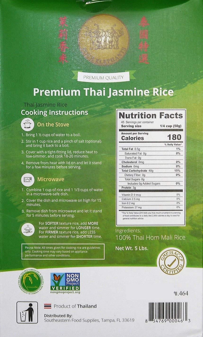 Four Elephants Premium Thai Jasmine Rice - Certified Non-GMO - 5 lbs ...