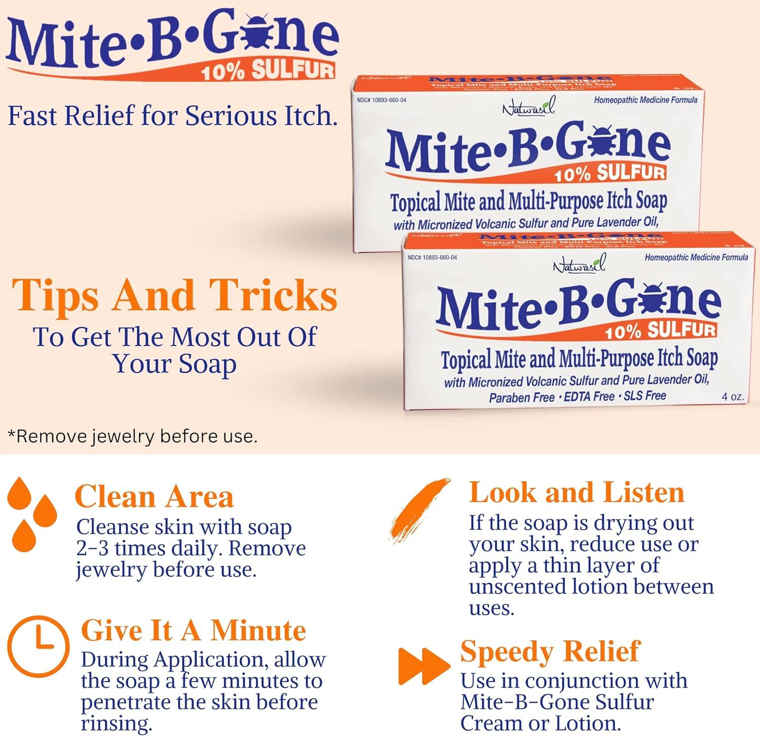 Mite-B-Gone 10% Sulfur Soap 4oz (2 Pack) - Fast Itch Relief for Insect ...