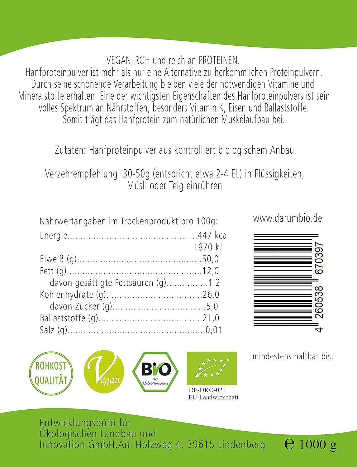 Organic Hemp Protein Powder 1000g | 50% Protein | Gluten-Free & Vegan ...