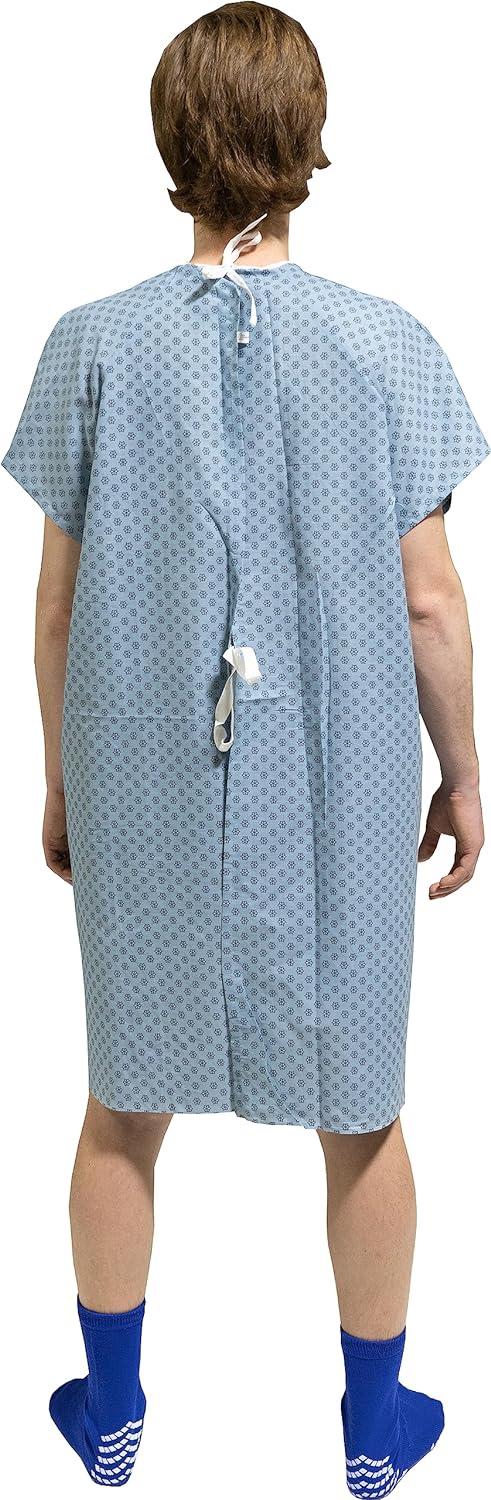 4PK Men's Deluxe Hospital Gown Set - Size M/L, Soft & Comfortable, Blue ...