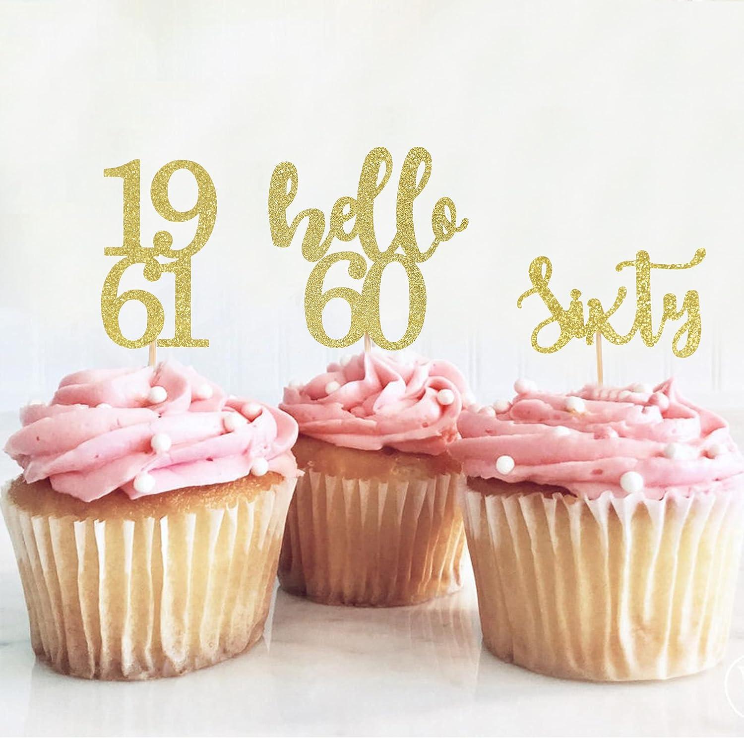 Hello 60 cupcakes topper - 60th birthday hello thirty cupcake topper ...