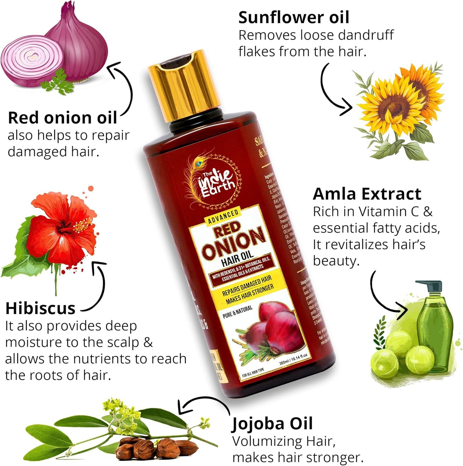 The Indie Earth Advanced Red Onion Shampoo 300ml/10 Fl.Oz with 15 ...