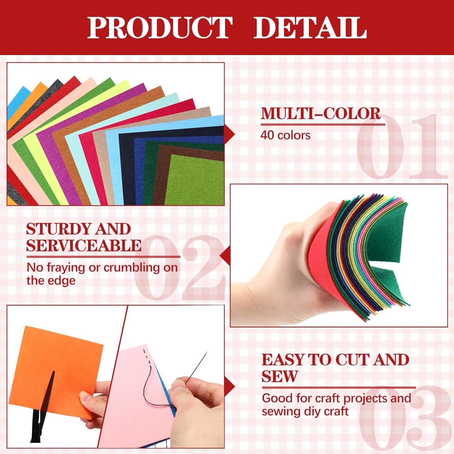 160 Pcs 4x4 Inch Colorful Craft Felt Squares Pack - 1mm Thick Pre-Cut ...