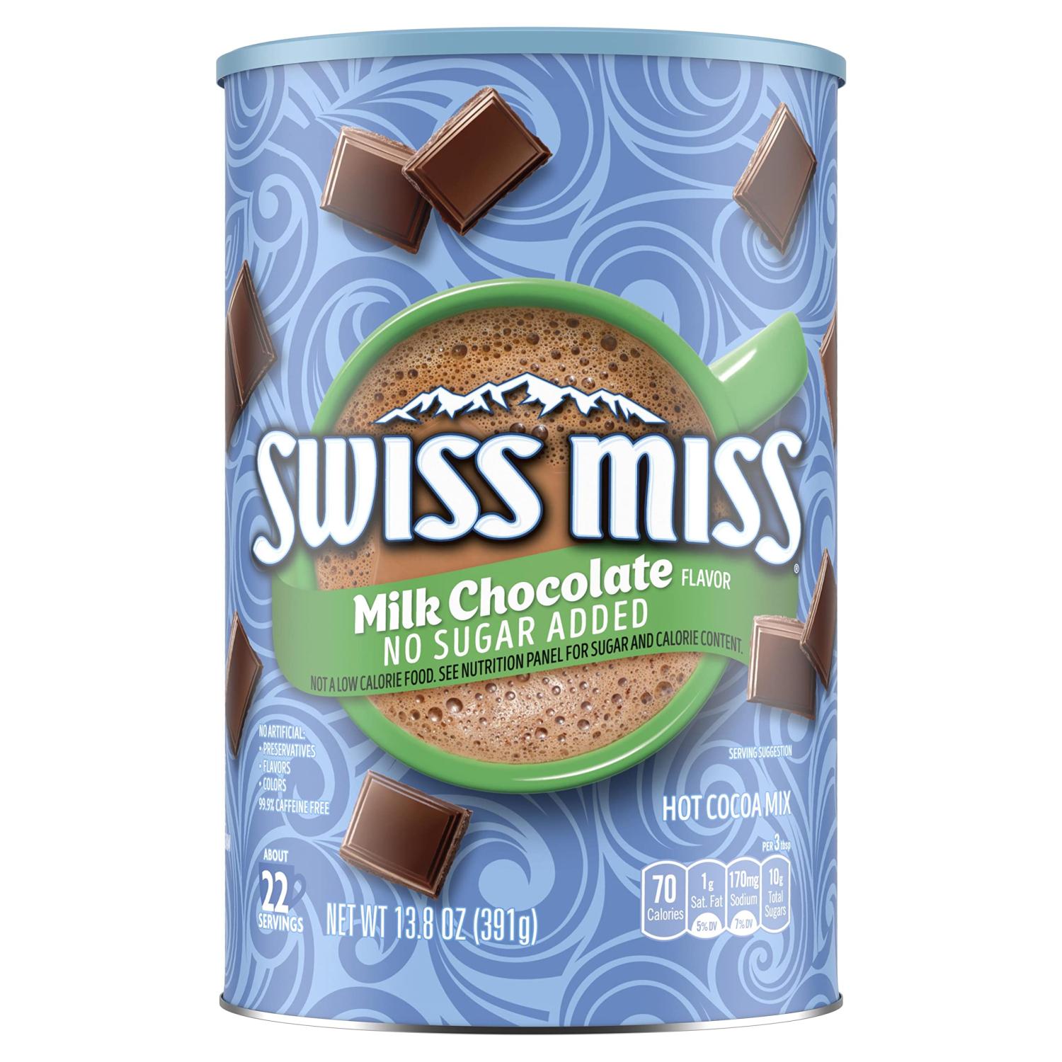 Swiss Miss Milk Chocolate No Sugar Added Hot Cocoa Mix Canister 13.8 oz ...