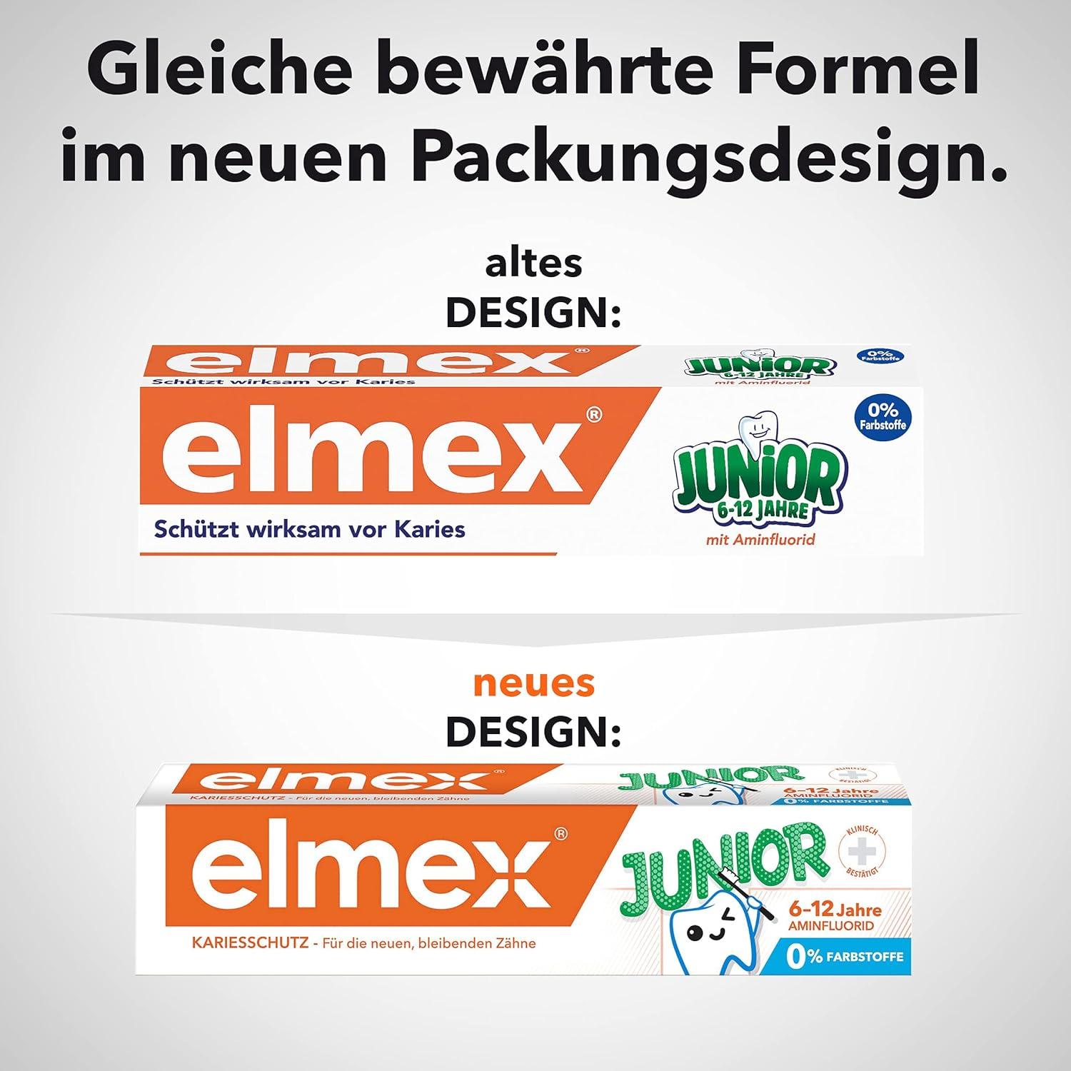 Elmex Junior Toothpaste 6-12 Years | 2x75ml Fluoride 1400 ppm ...