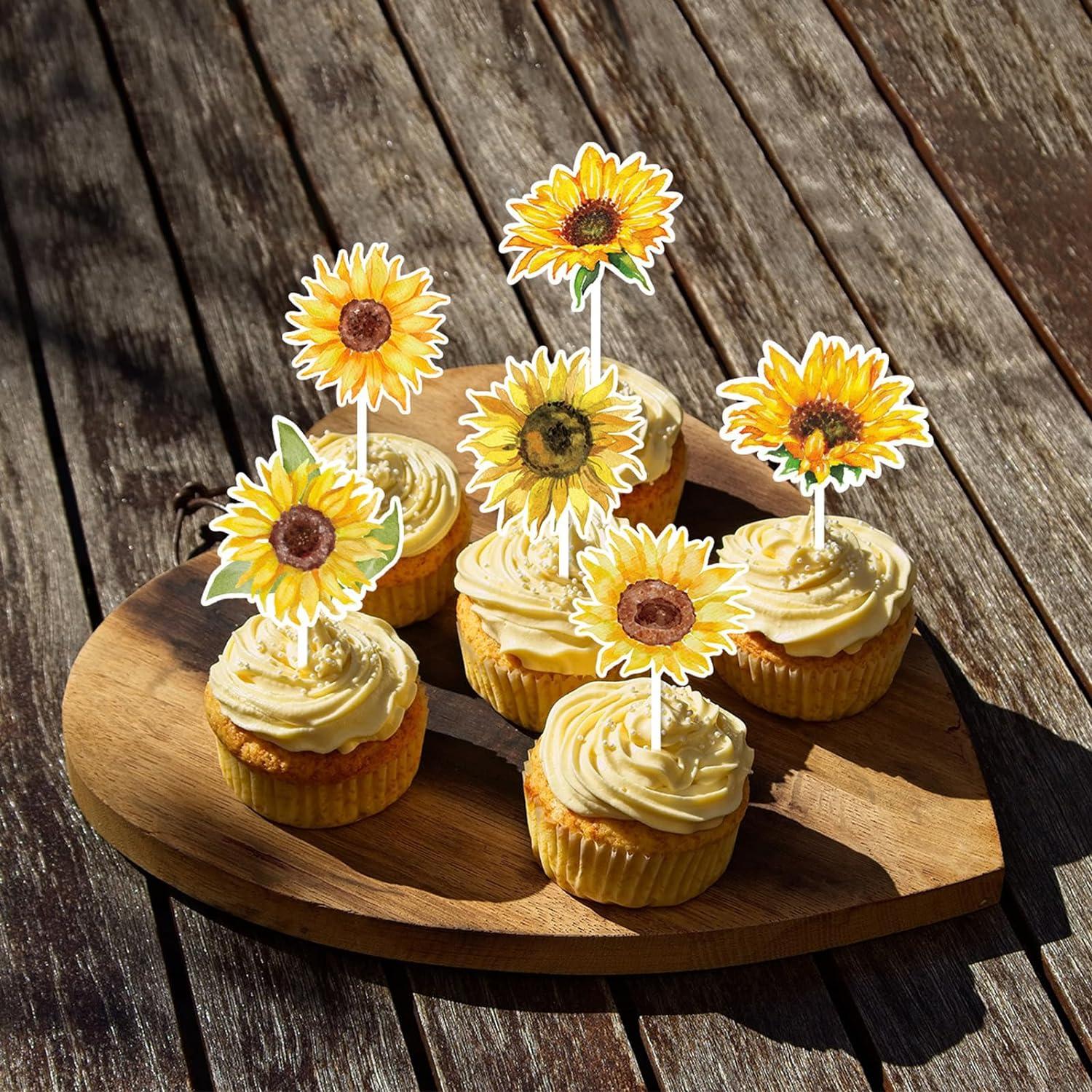 Sunflower Cupcake Toppers Sunflower Cake Picks for Flower Themed Party ...