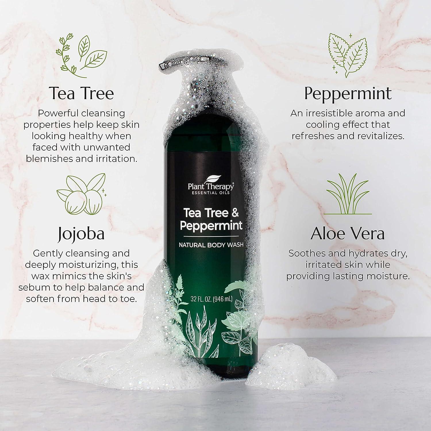 Plant Therapy Tea Tree & Peppermint Body Wash 32oz + 2oz Travel Size ...