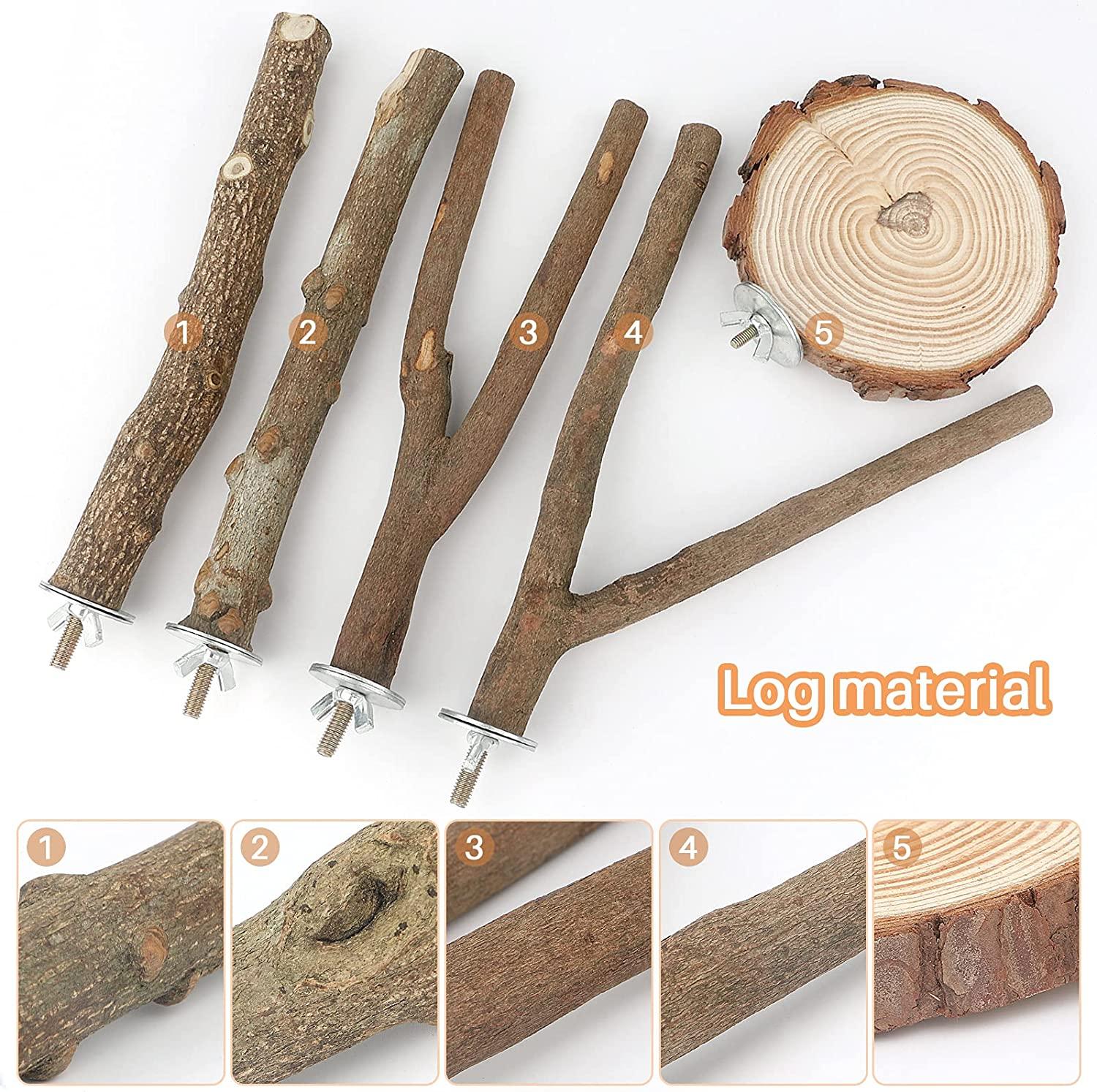 Natural Wooden Bird Perch Set - 5PCS Bird Stand Toy for Cage, Paw ...