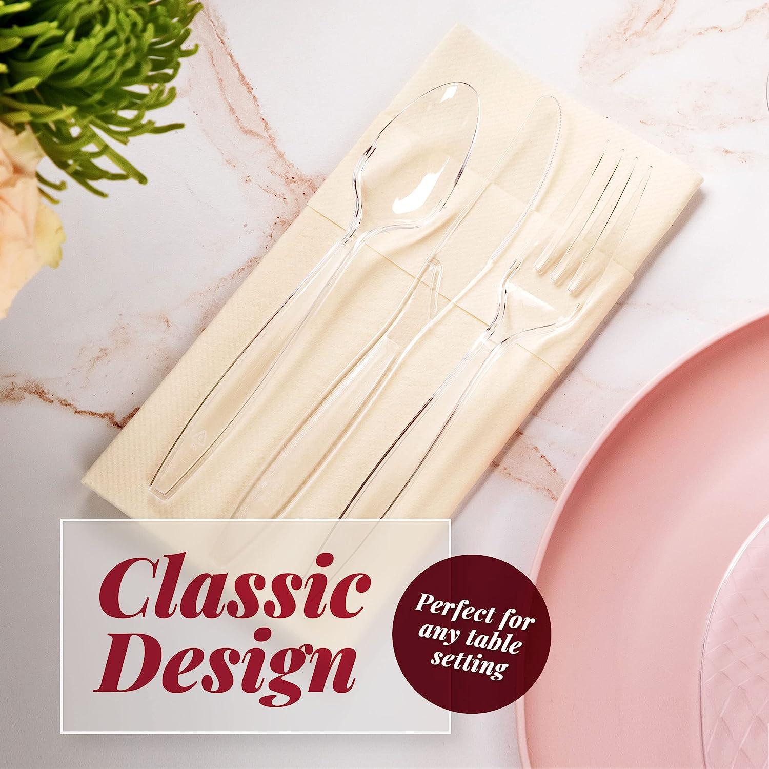 300 ct Disposable Plastic Silverware Set | Clear Cutlery Utensils | 100 ...