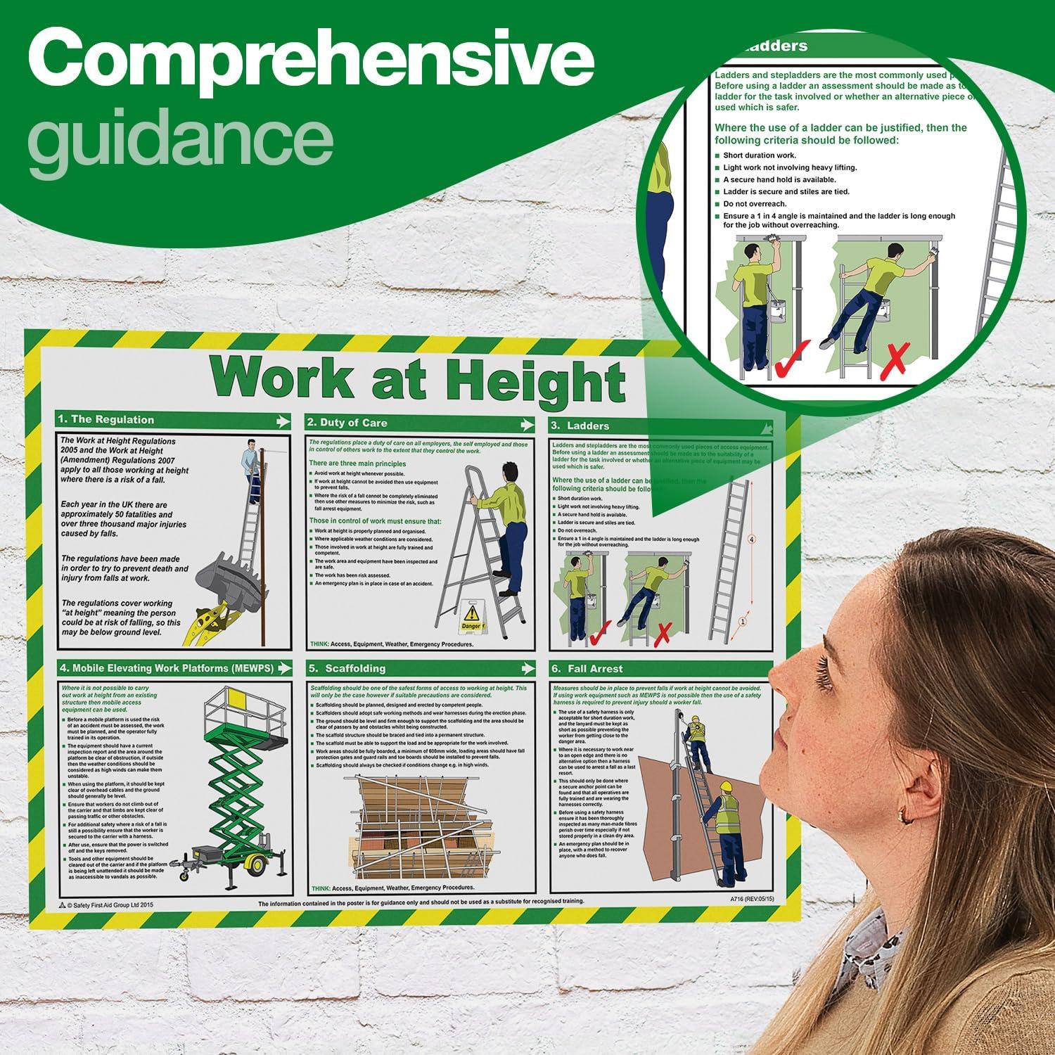Safety First Aid A716T Work at Height Poster - 59x42cm - Safety Guidelines for Working at ...