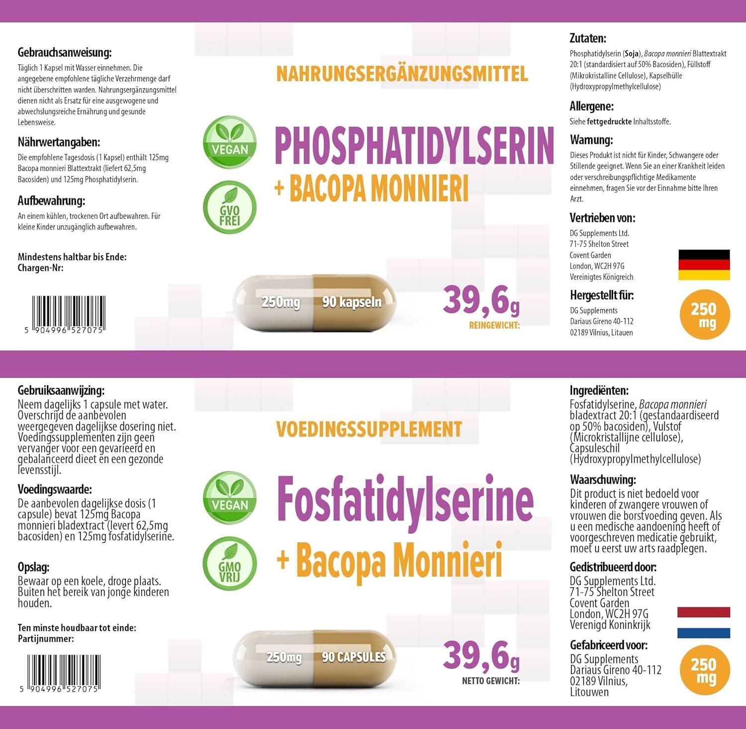 Hepatica Phosphatidylserine + Bacopa Monnieri 250mg | 90 Vegan Capsules ...