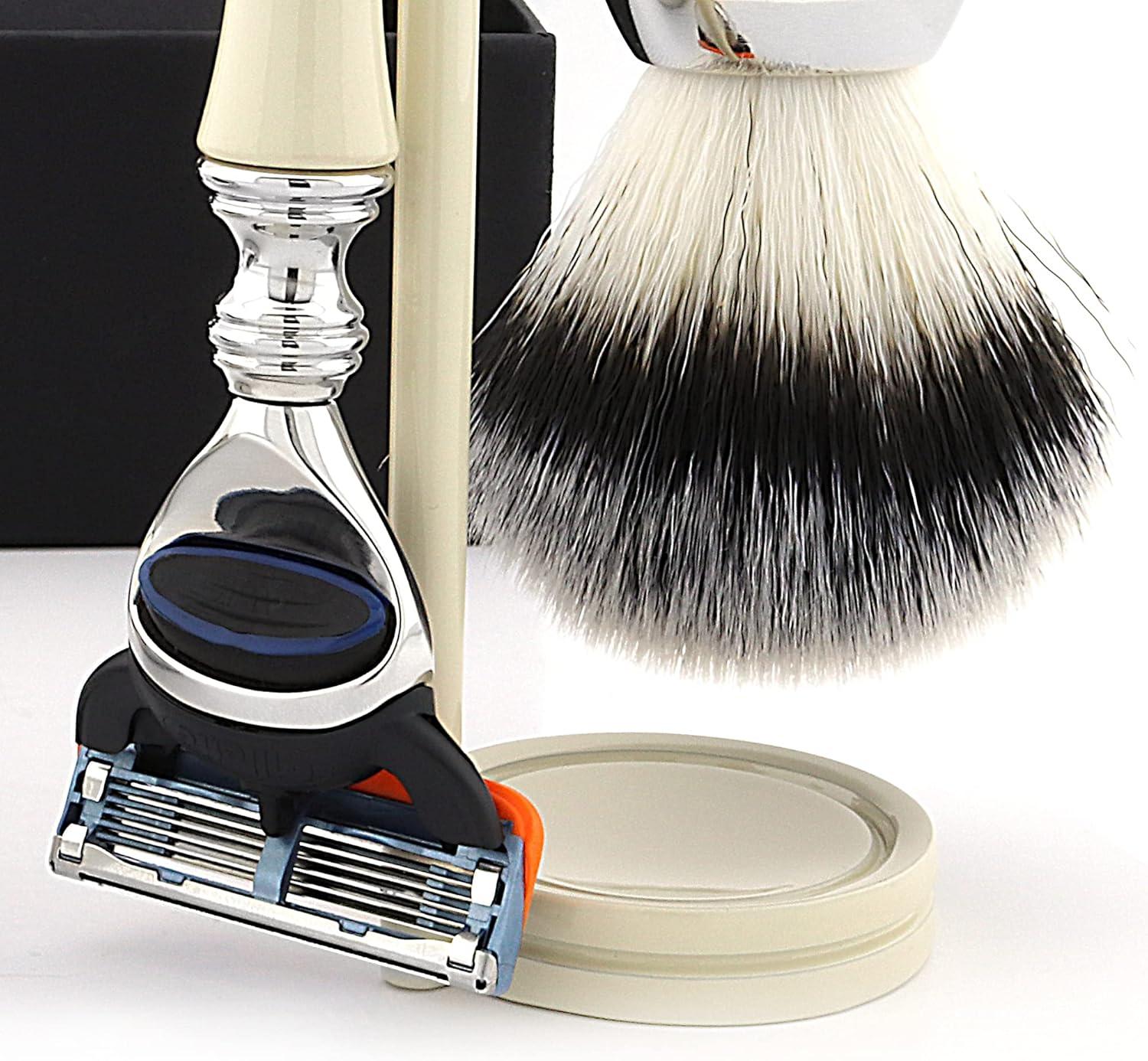 Premium Men's Shaving Set - Badger Hair Silver Tip Brush with Stand ...