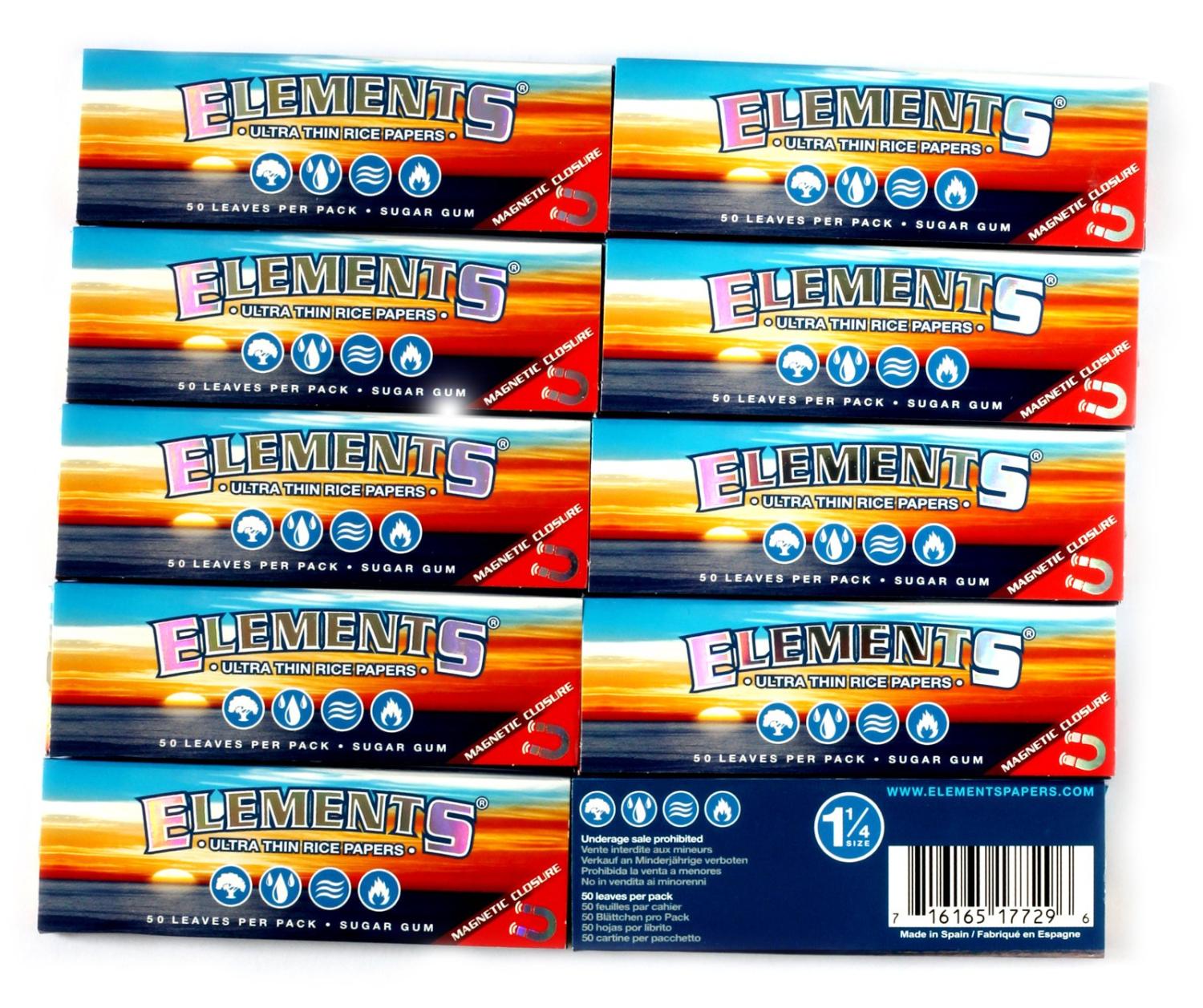 Elements 1.25 Ultra Thin Rice Rolling Paper 1 1/4 Size with Magnetic ...