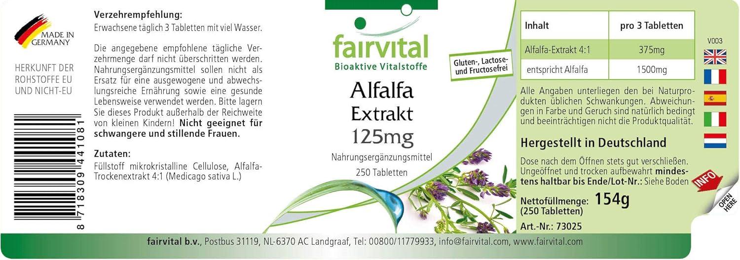 Buy Fairvital Alfalfa Tablets - 125mg Vegan Alfalfa Extract (Medicago ...