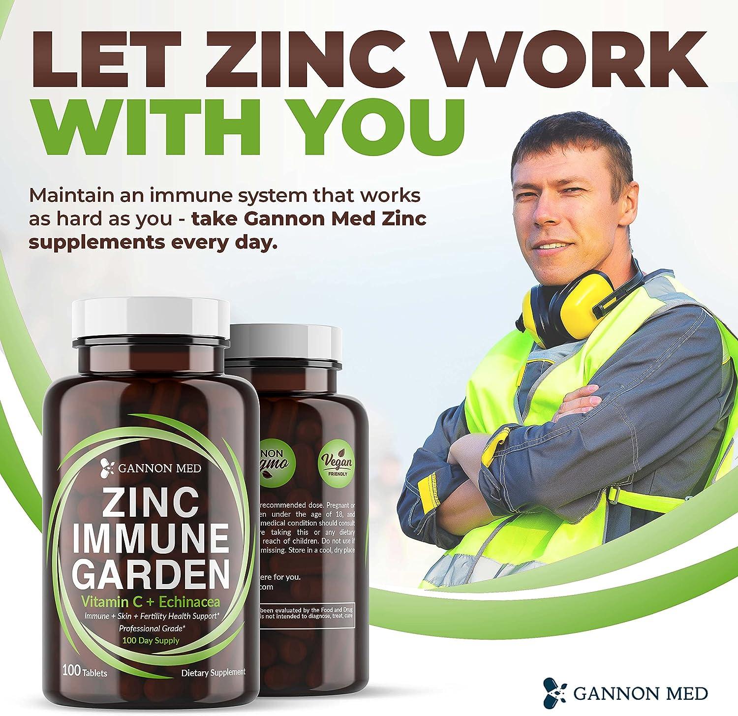 GANNON MED Chelated Zinc 50mg + Vitamin C 800mg + Echinacea 600mg ...